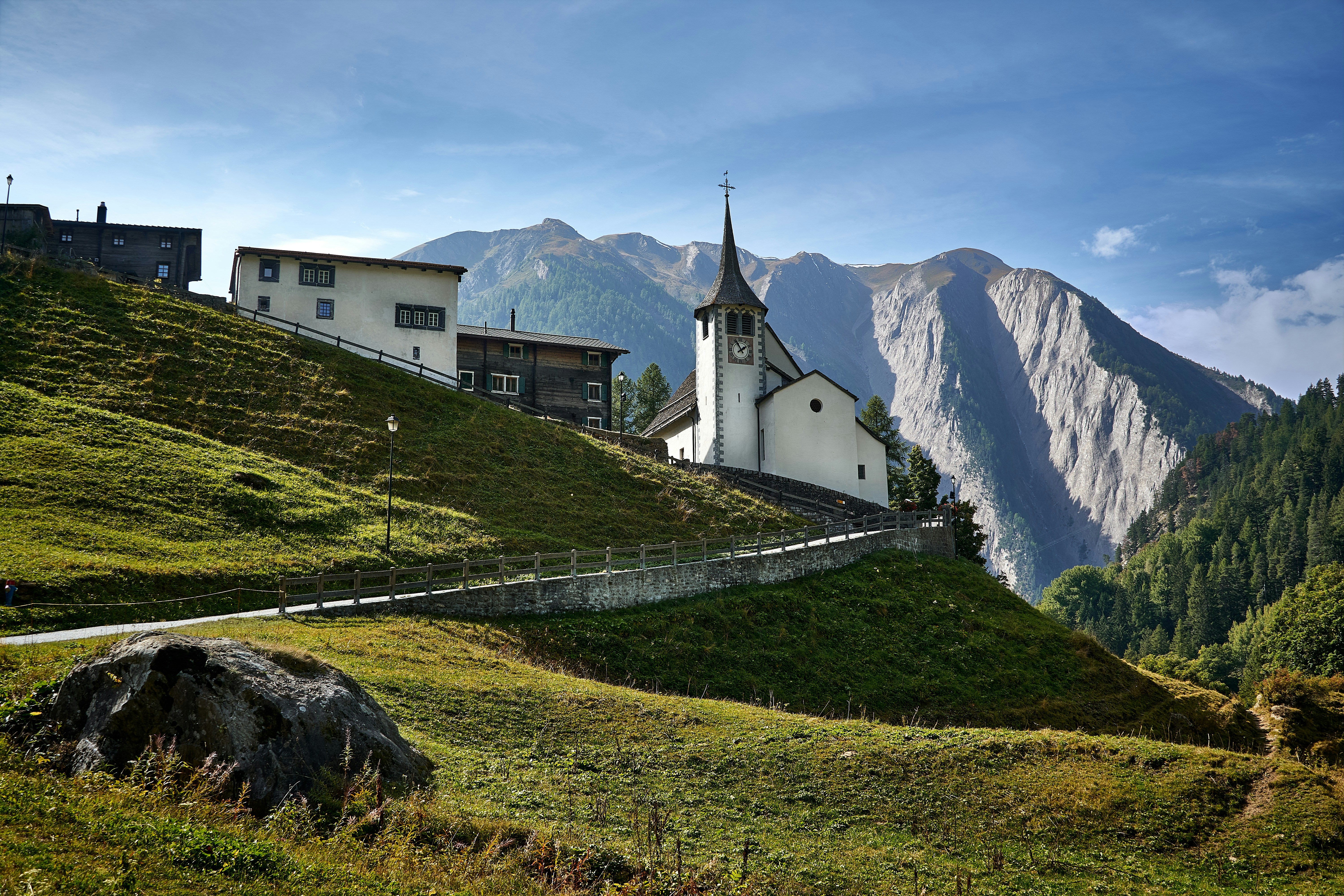 Parish church St. Michael in Binn, Upper Valais Switzerland. Pfarrkirche St. Michael in Binn, Oberwallis, Schweiz.
