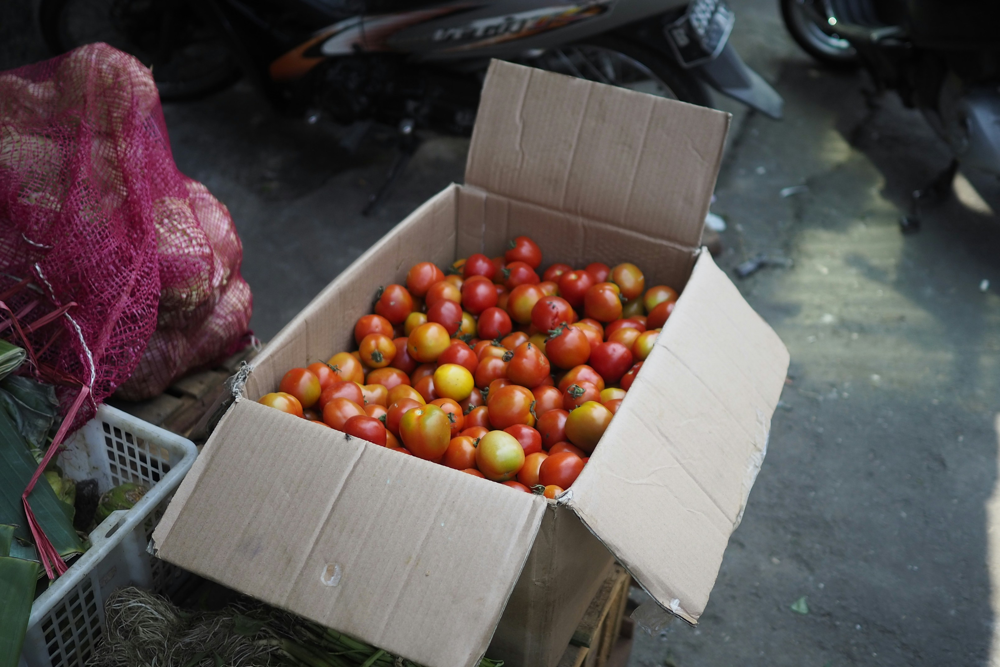 Crate of Ruby Tomatoes: A Quiet Market Moment