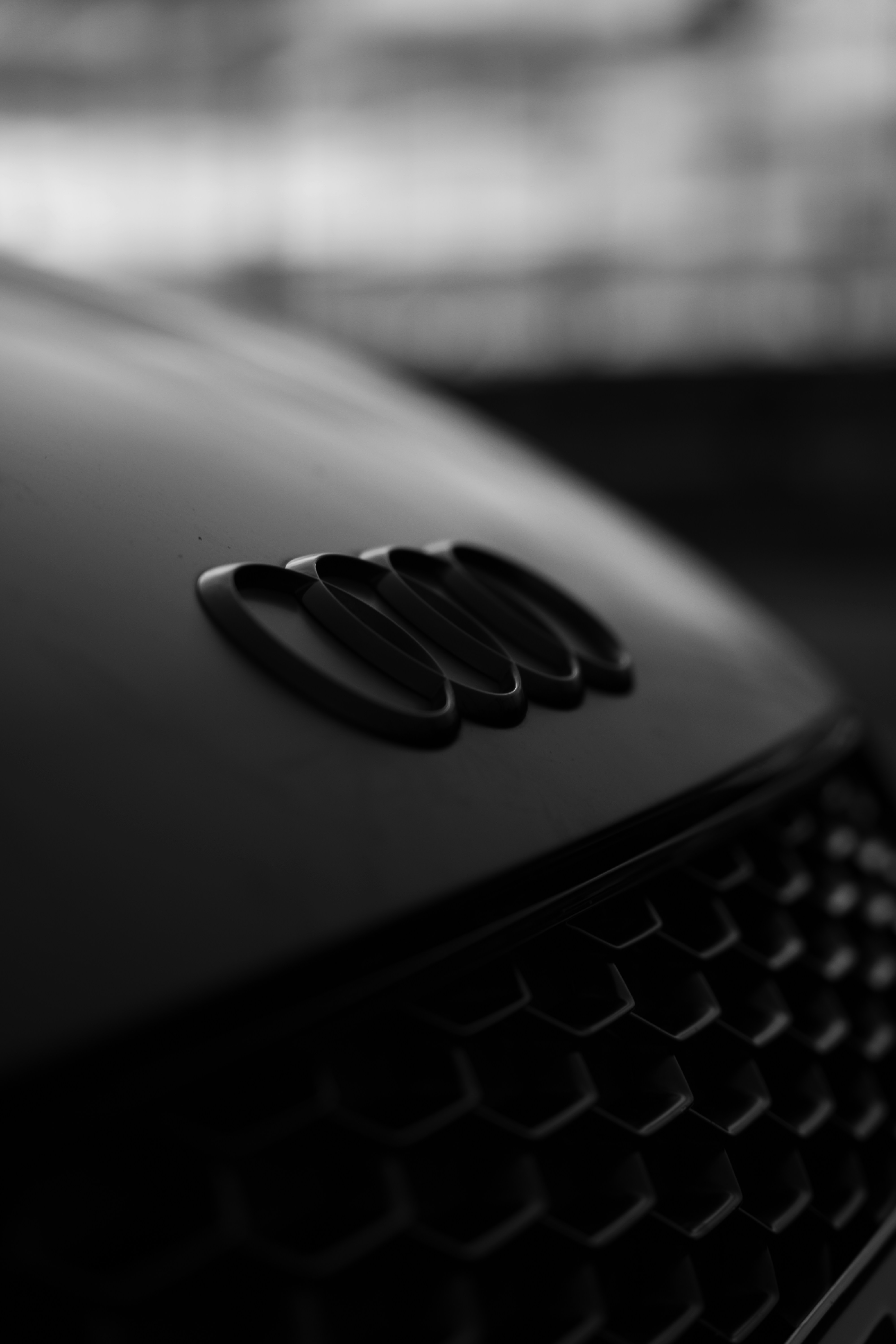 a close up of the front grill of a car