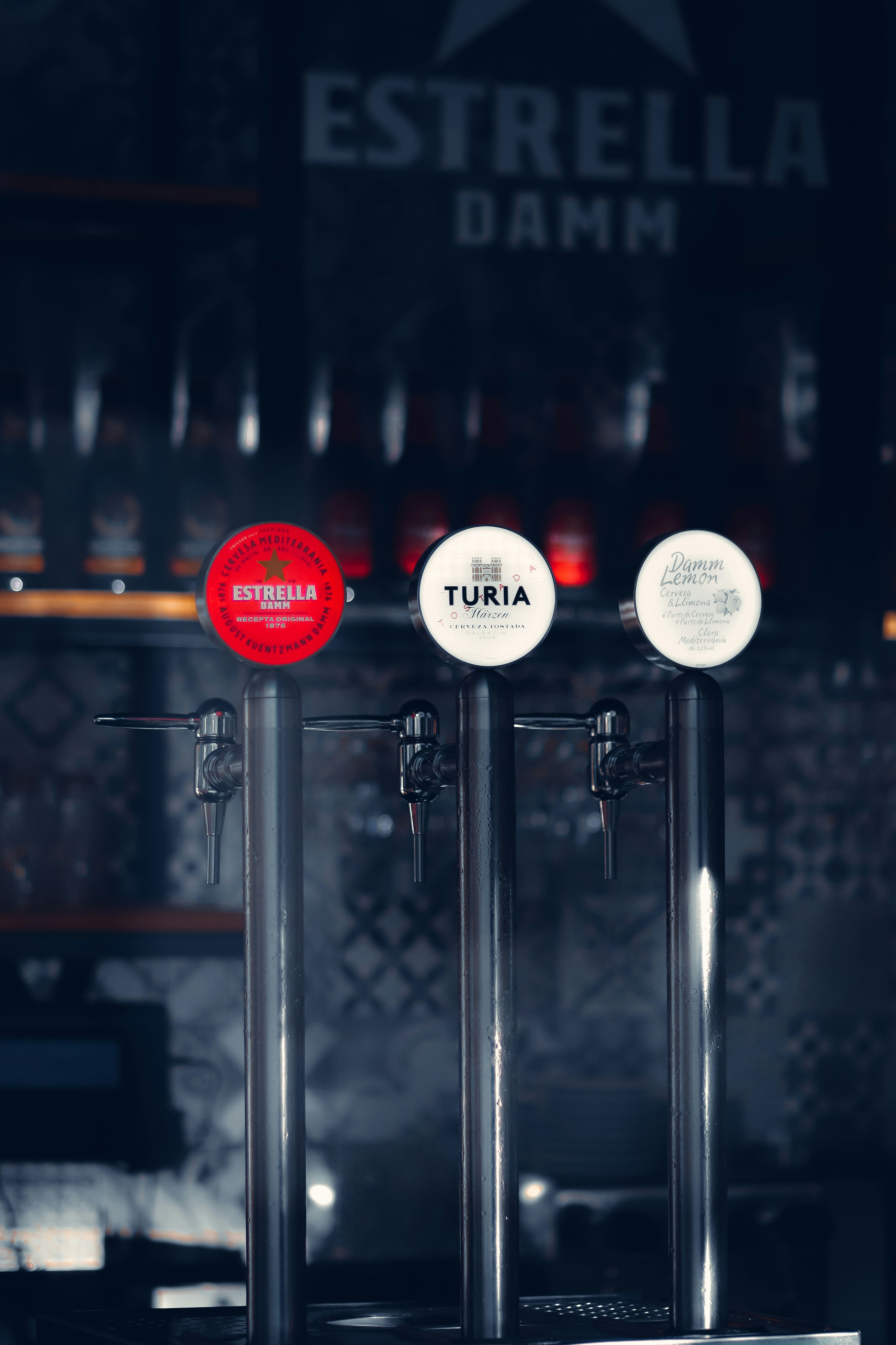 Three different types of frisbees on display in a bar photo – Free ...