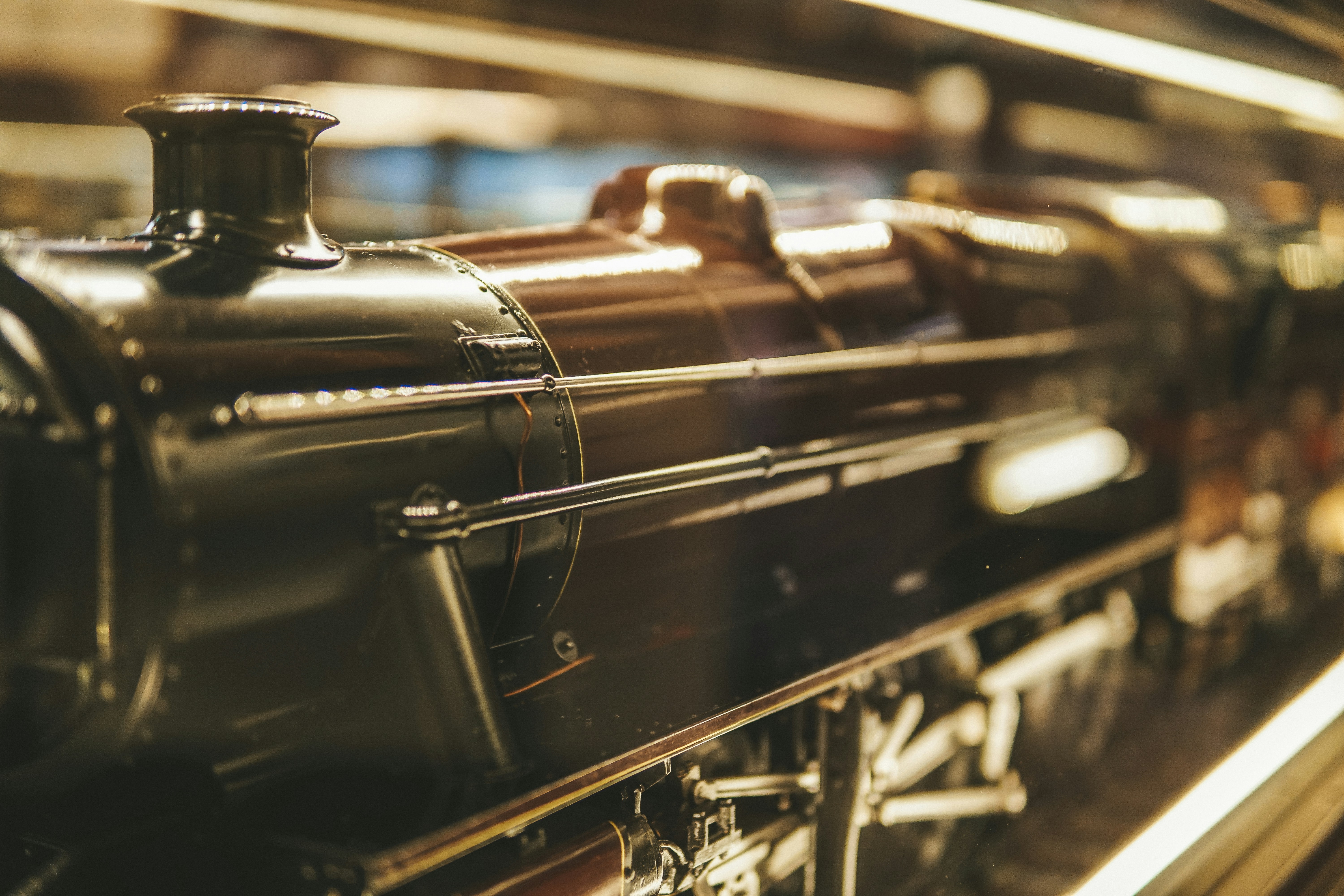 Steel Behemoth: A Vintage Locomotive in Soft Focus Spotlight