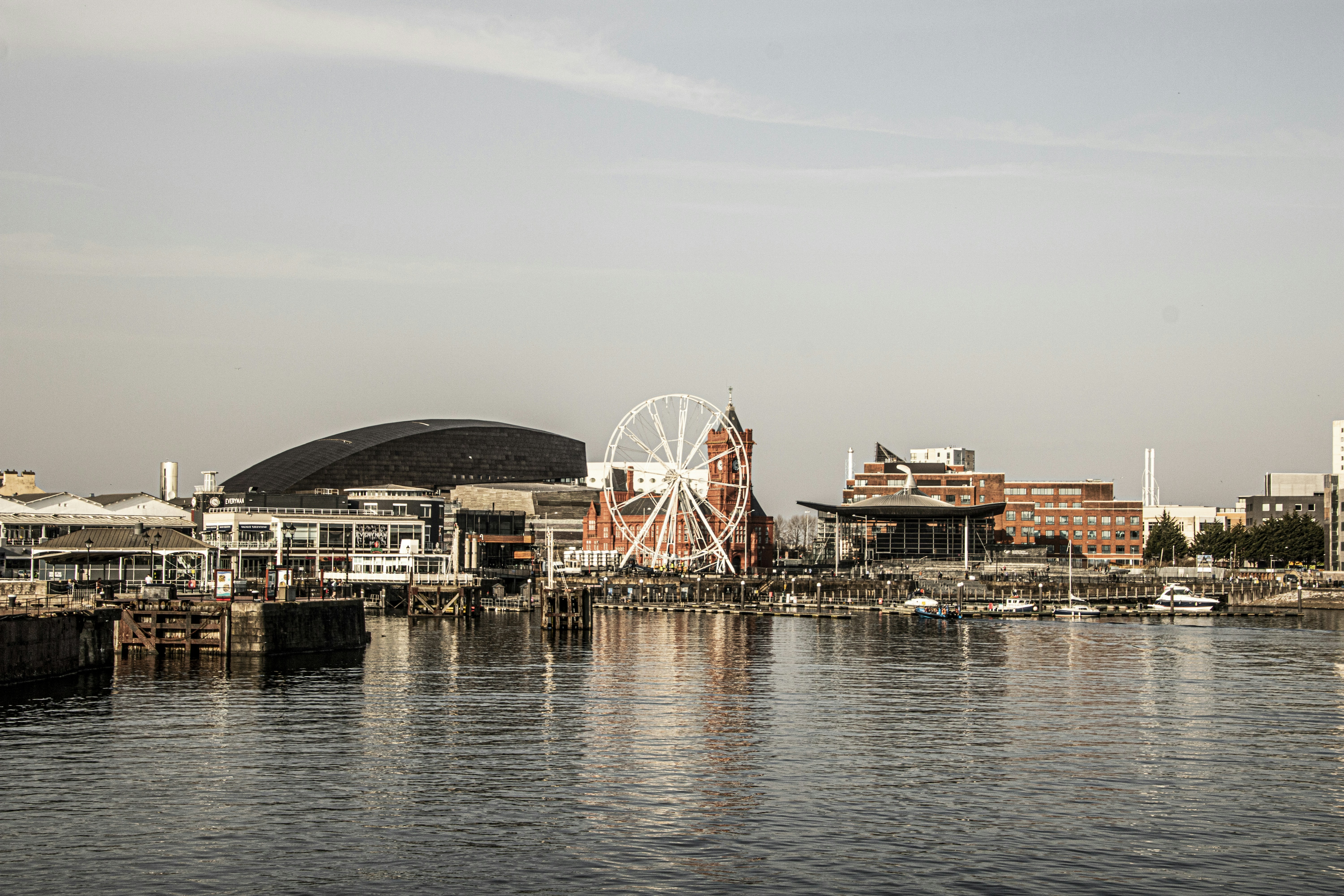 a large ferris wheel sitting in the middle of a body of water