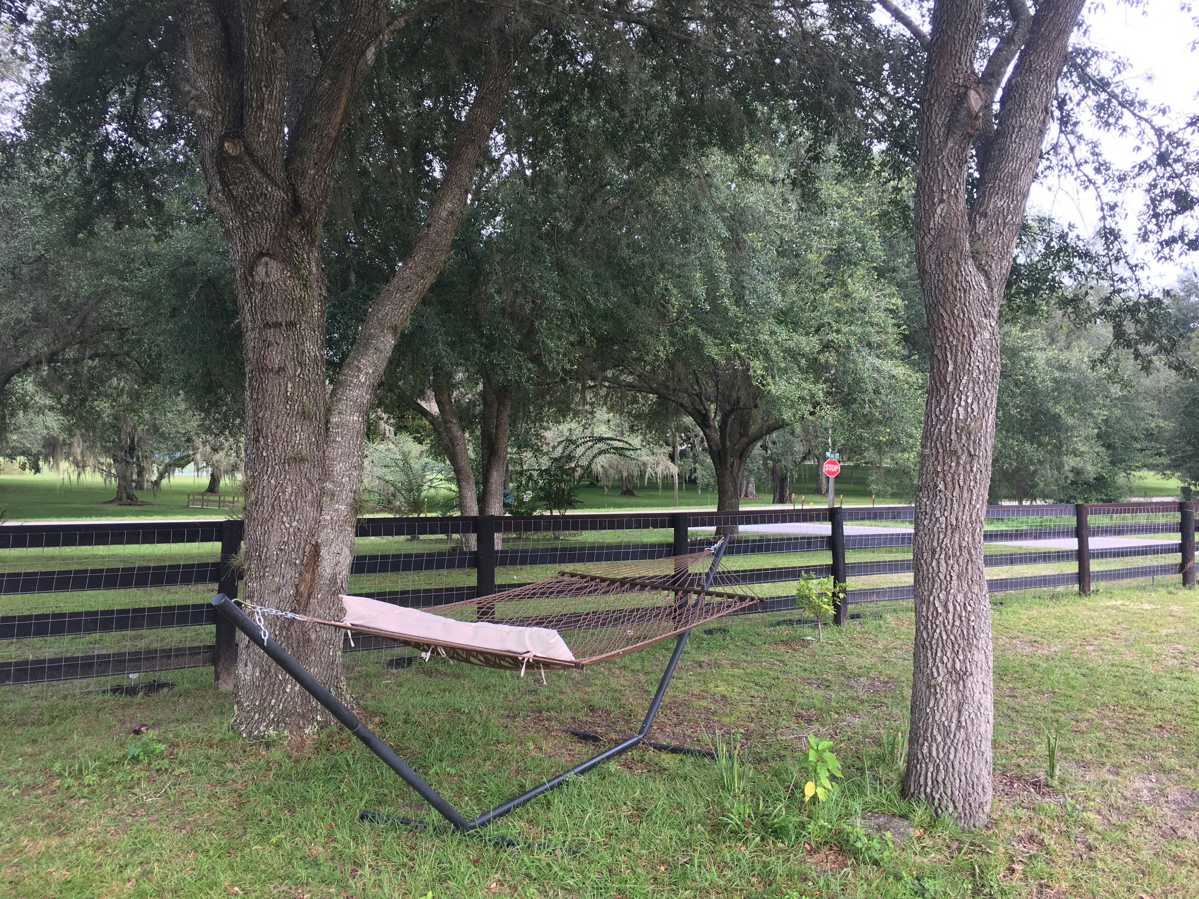 Un hamac installé dans une zone clôturée photo – Photo Clôture en bois ...