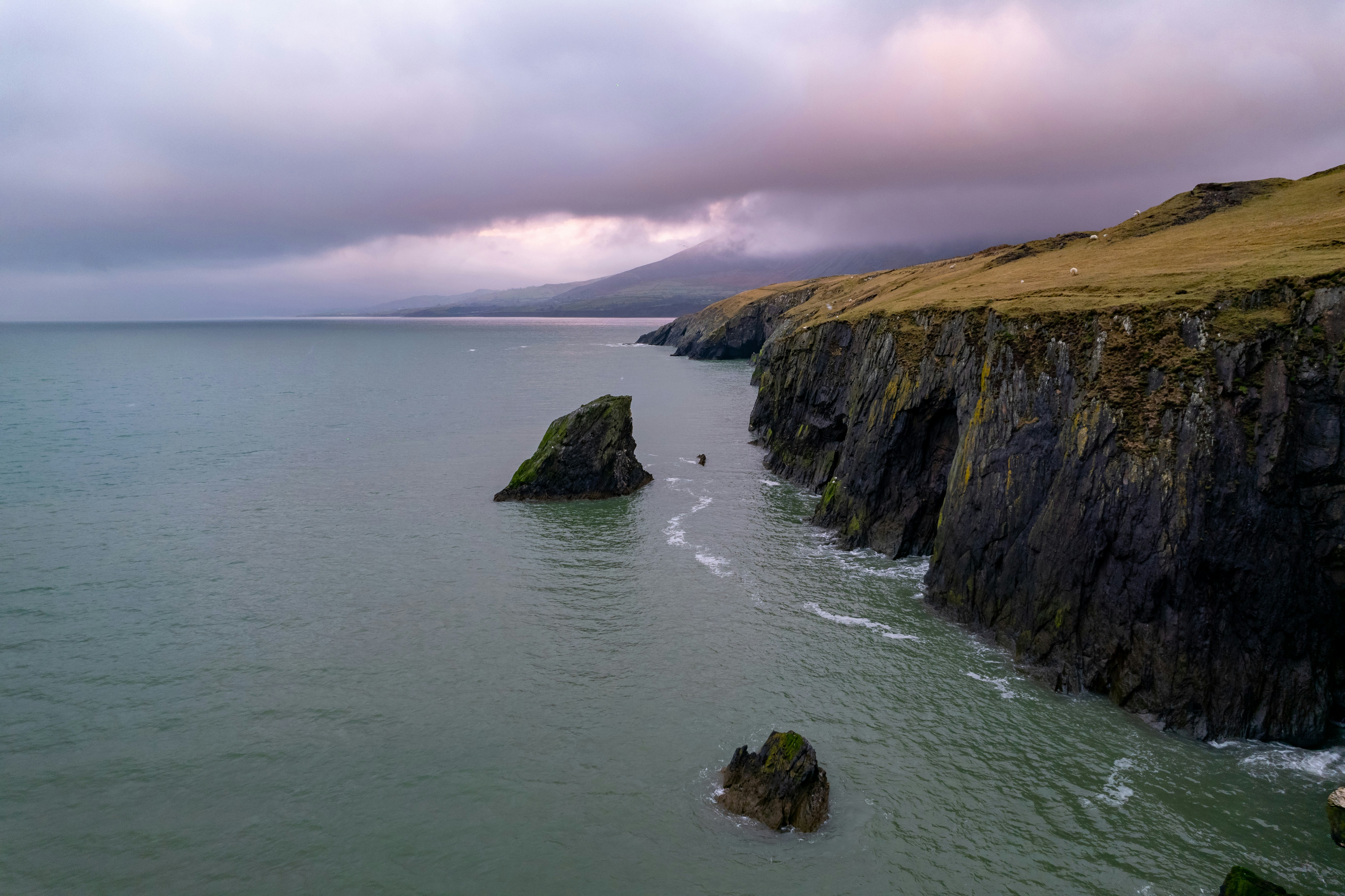 Cliffside coastline under a moody sky