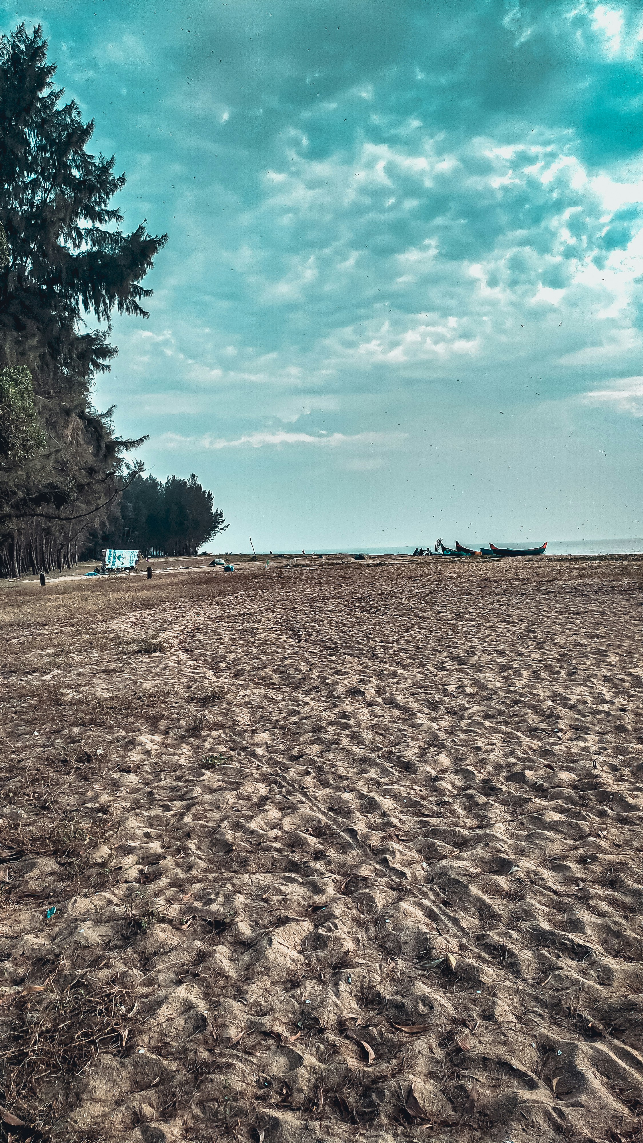 Natural sea | a sandy beach with a boat in the distance