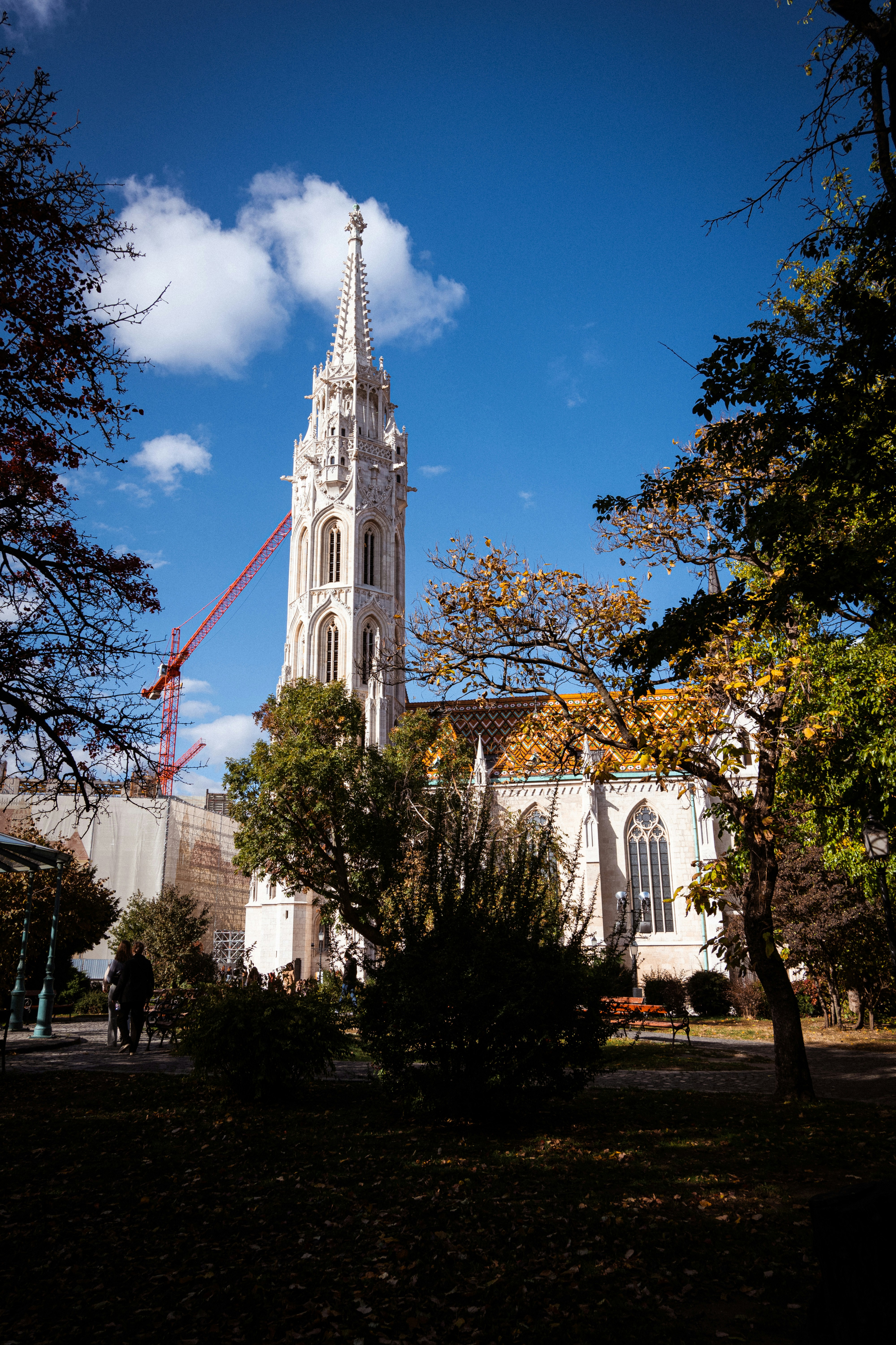 Stellar Spire: A Gothic Cathedral Rising Above Autumn Canopy