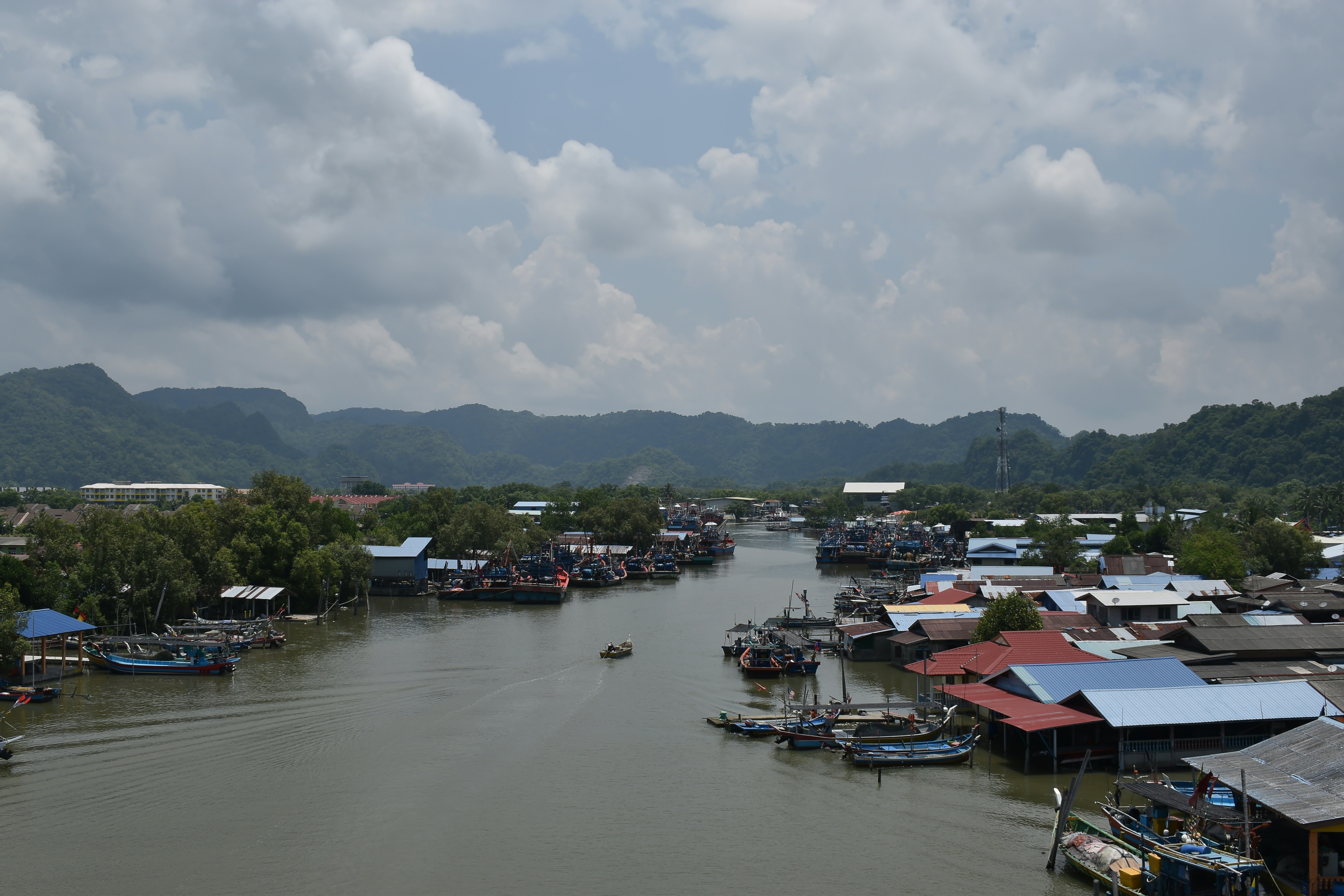 A river filled with lots of boats next to a forest photo – Free Perlis ...