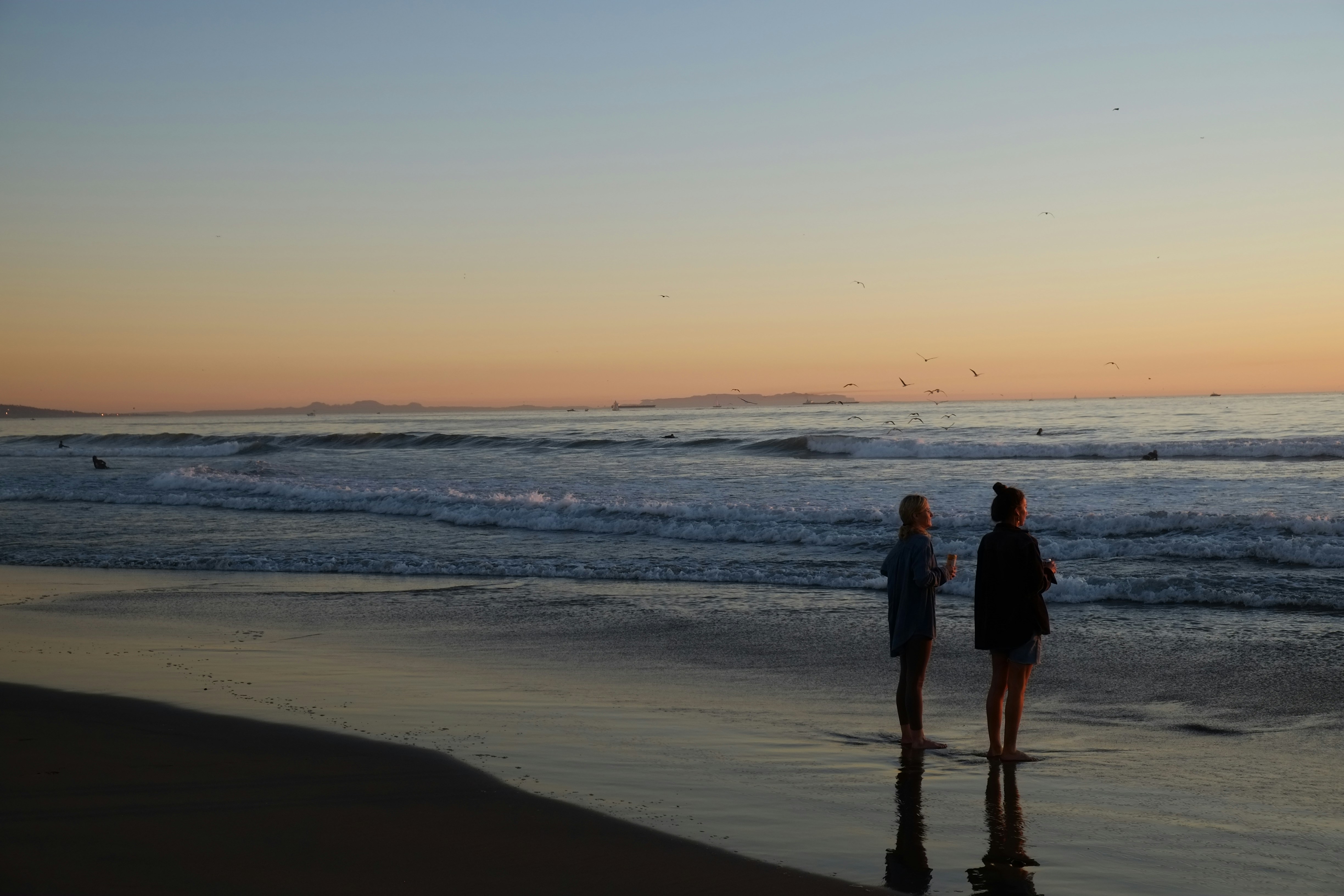 Twilight Silhouettes: Quiet Exchange Along the Shore