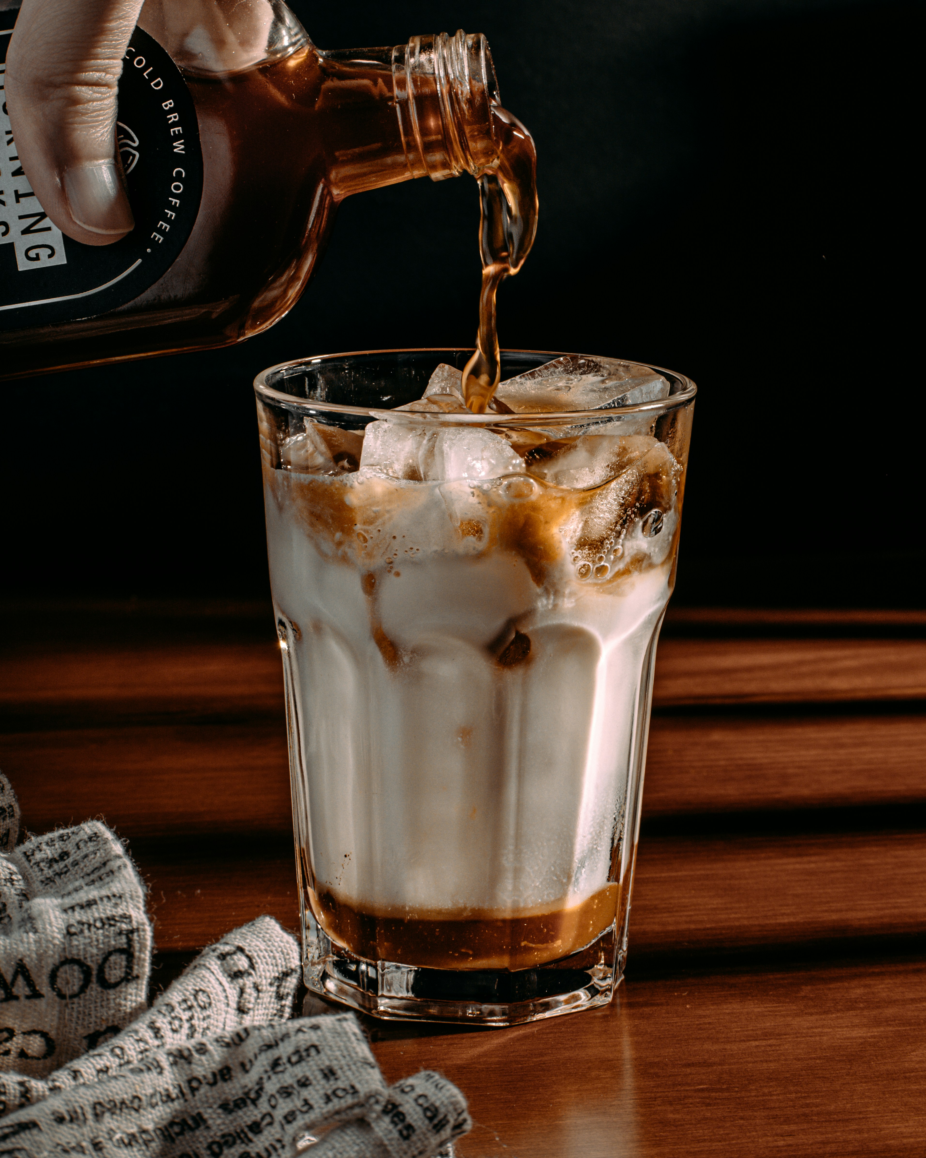 Caramel Cascade: Iced Coffee Pour in a Glass