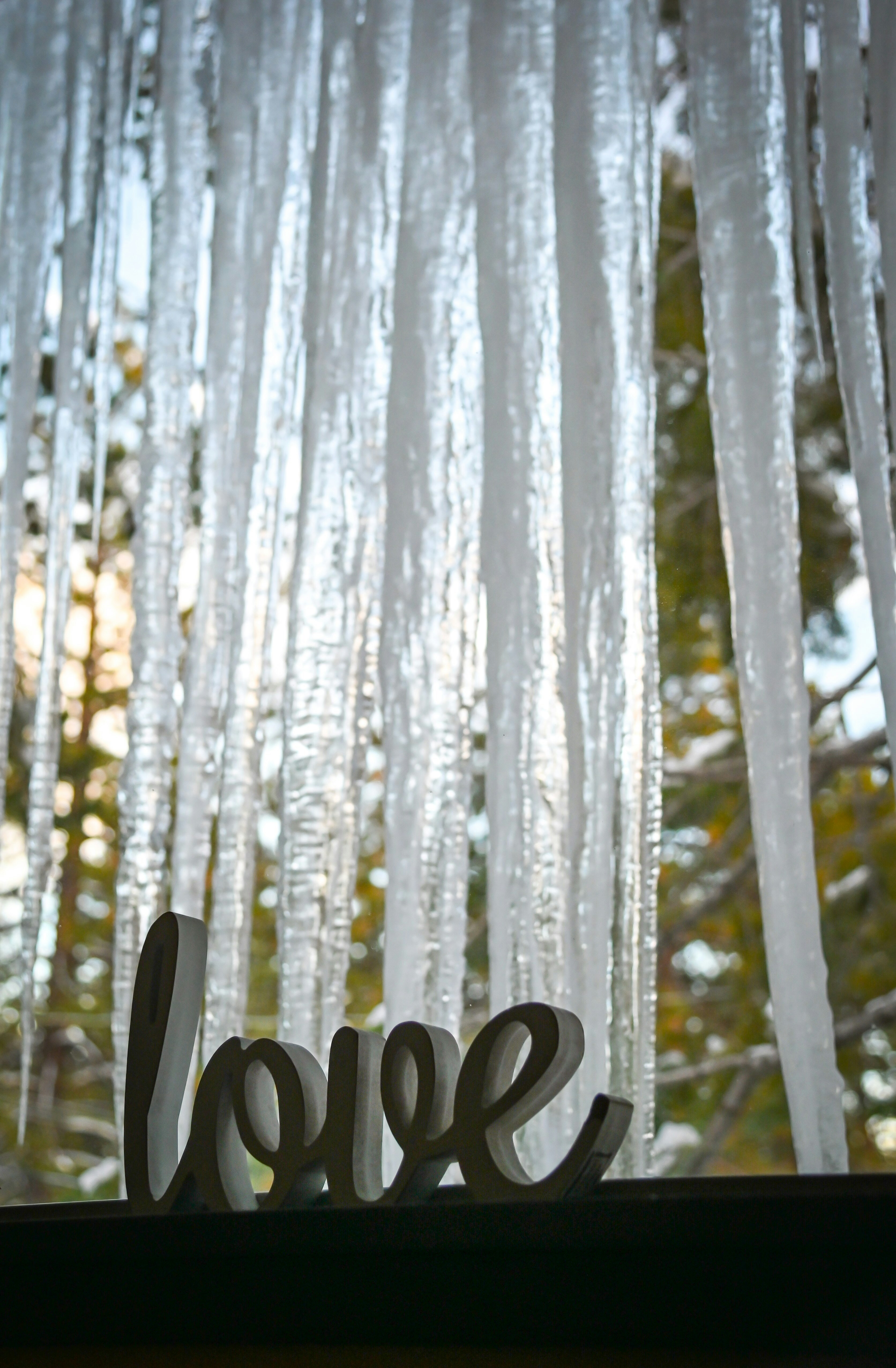 A close up of a window with icicles on it photo – Free California Image ...