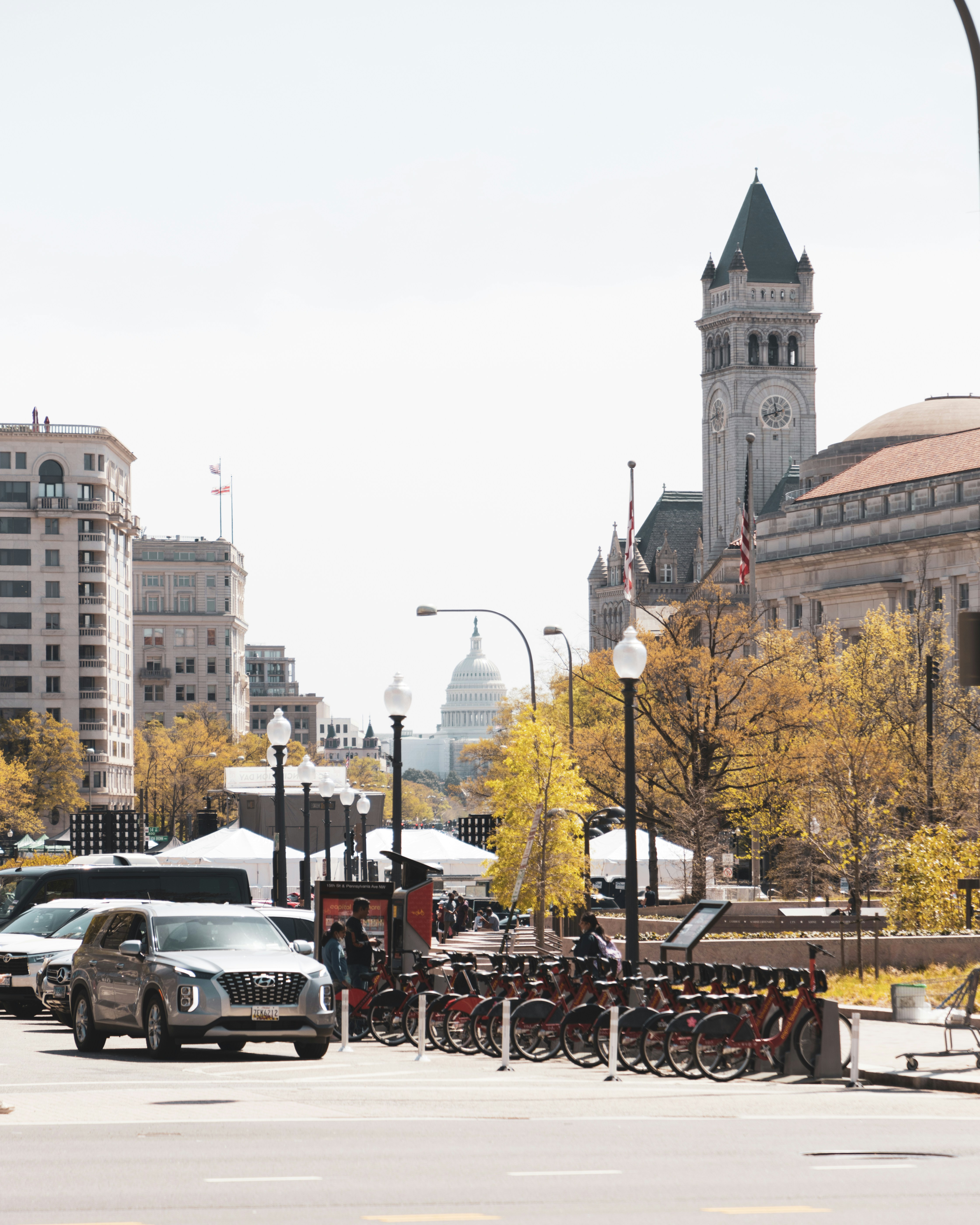 Urban Square in Fall Light with Historic Clock Tower