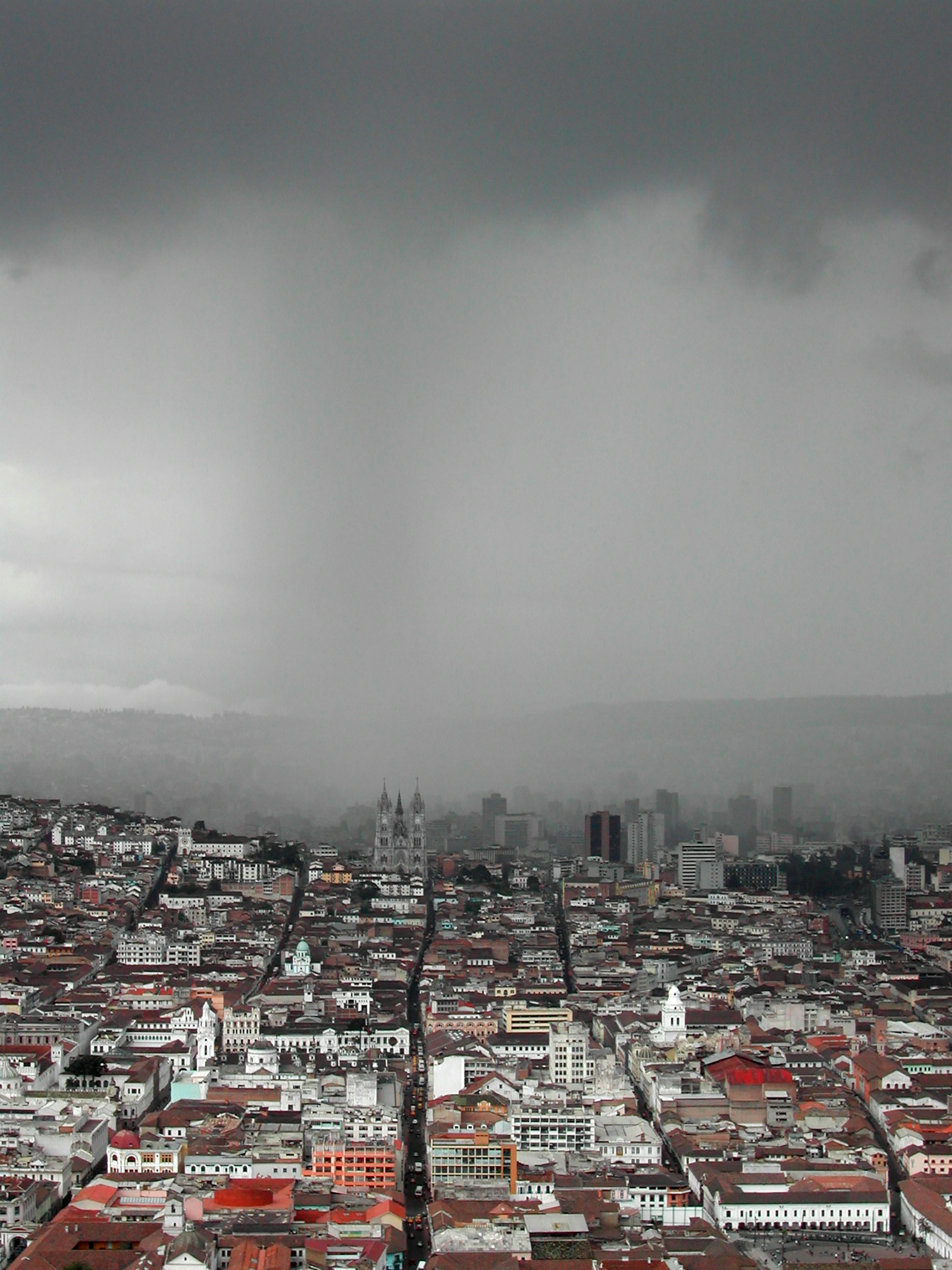 A view of the Basílica del Voto Nacional from the Panecillo, Quito, Ecuador, April 2003.