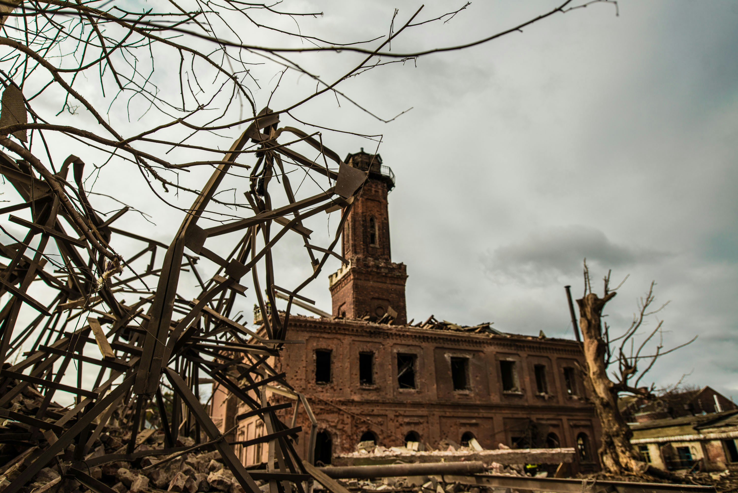Ruined Clocktower Amid Debris: Echoes of a Fallen Fortress