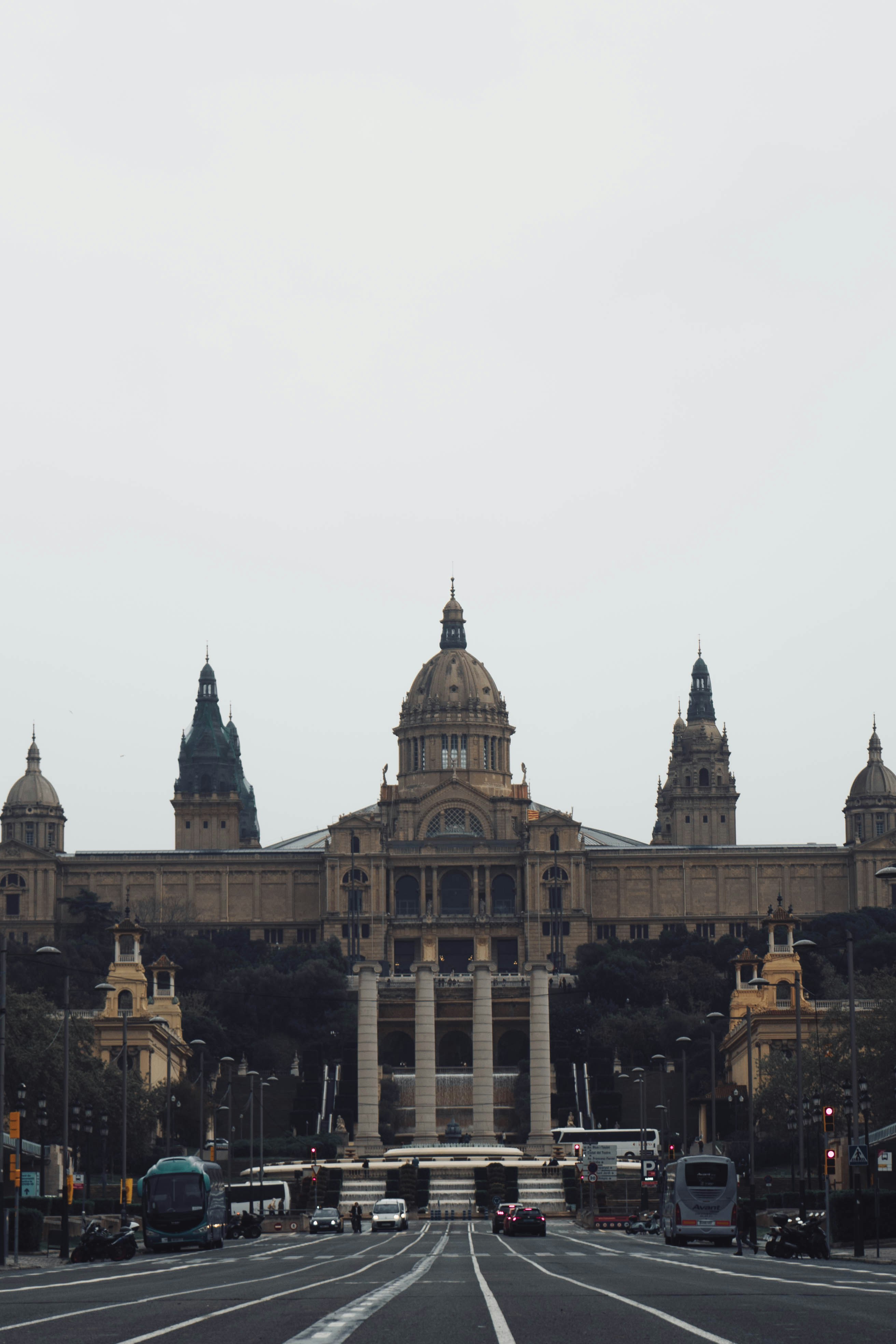 Montjuïc MNAC: The Central Dome Rising Above a City-Street Approach