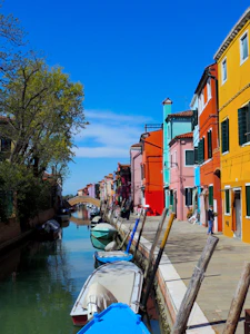 Vibrant Canalfront Row: A Chromatic Street of Boats and Buildings