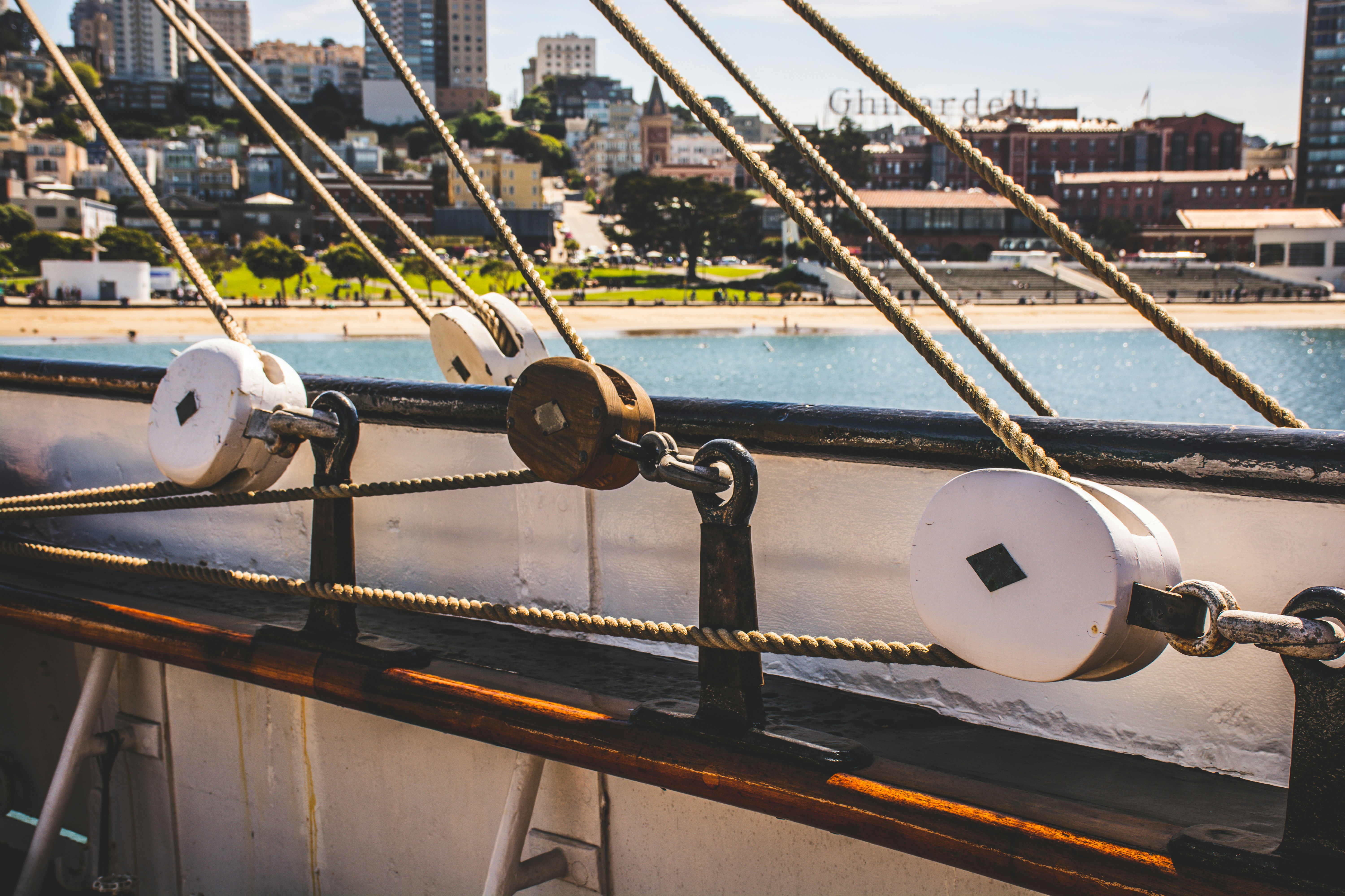 Rope, Rust, and Horizon: A Close-Up of Maritime Hardware