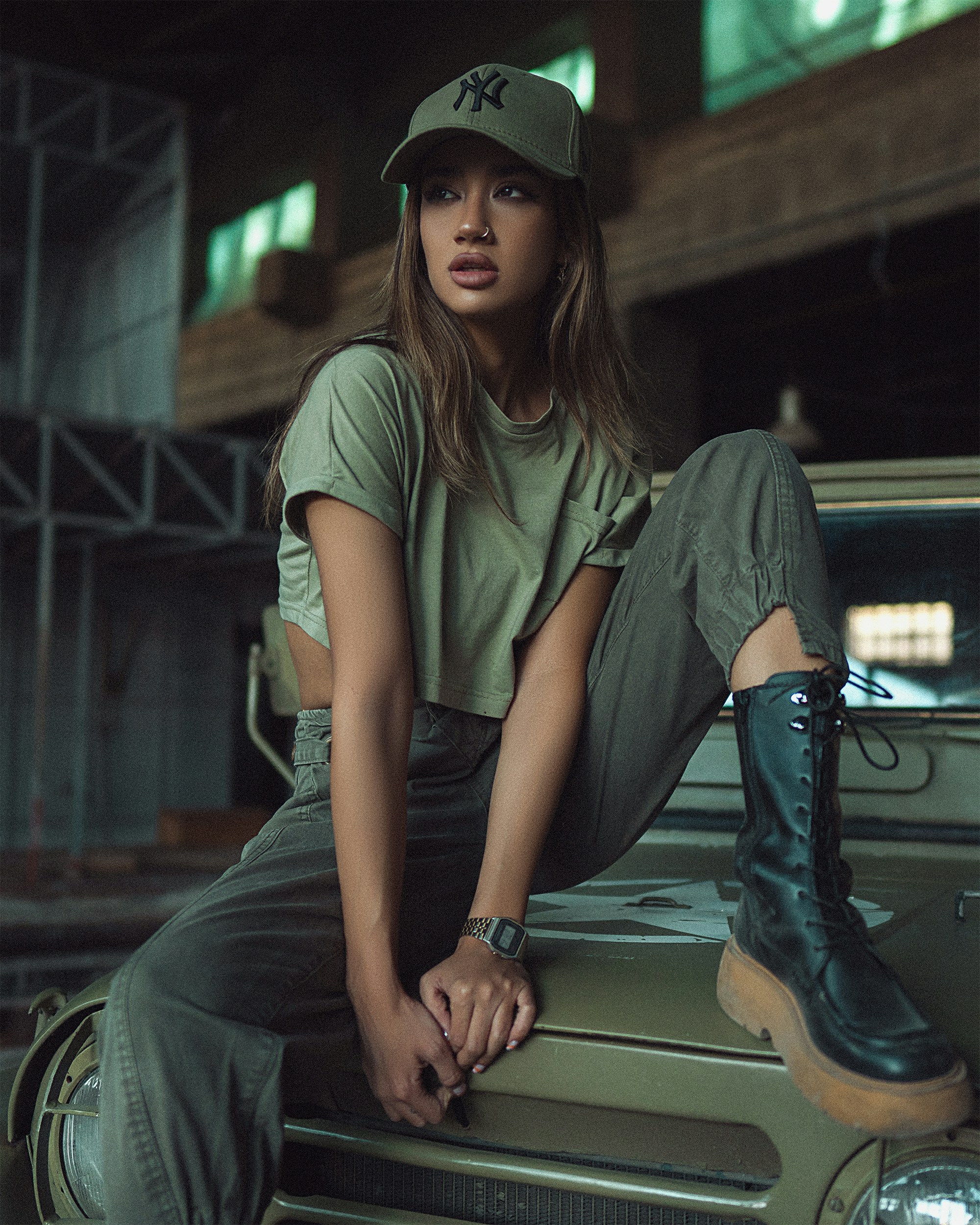 a person sitting on a car
