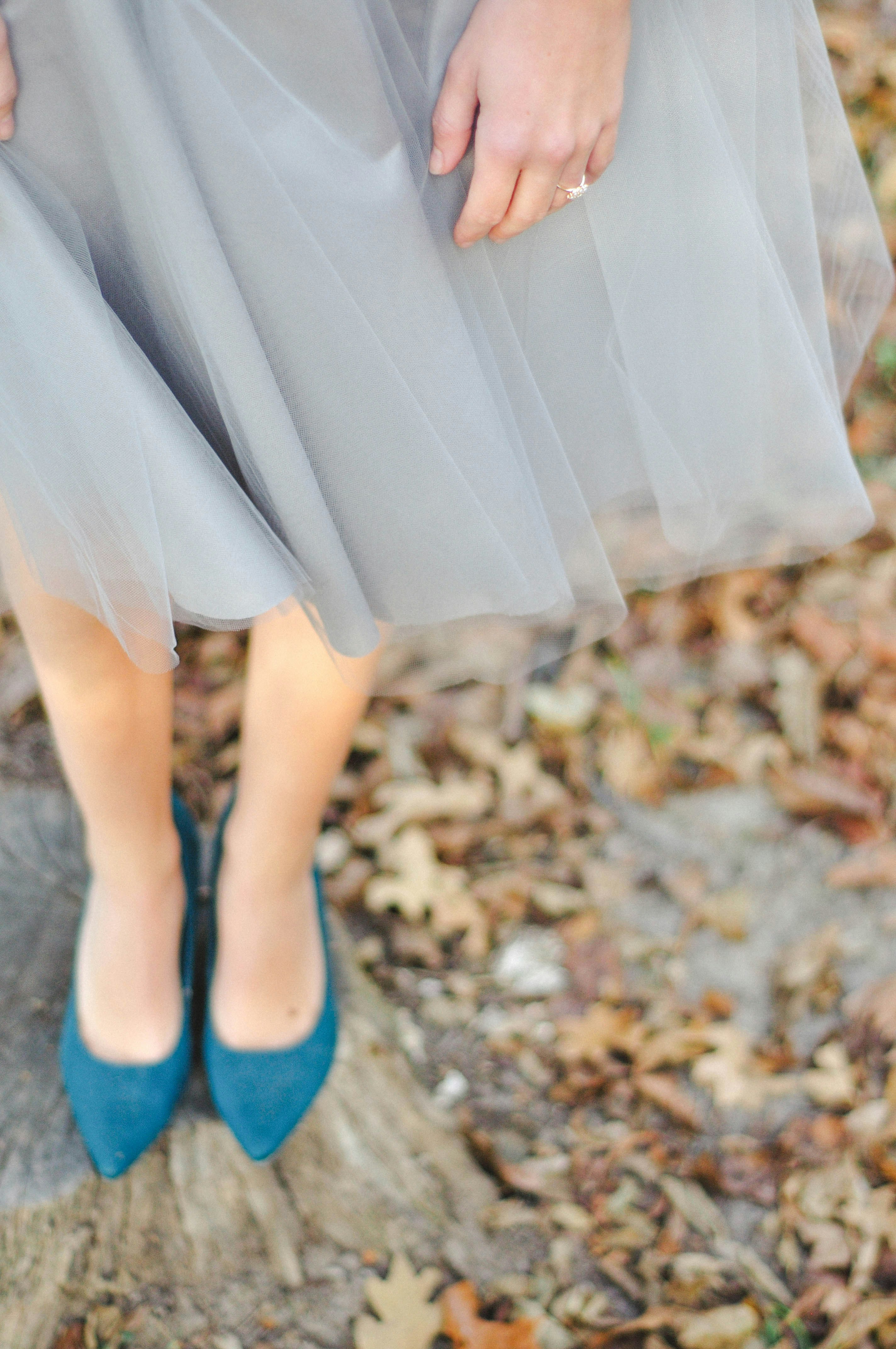 Blue Heels Beneath a Veil of Tulle