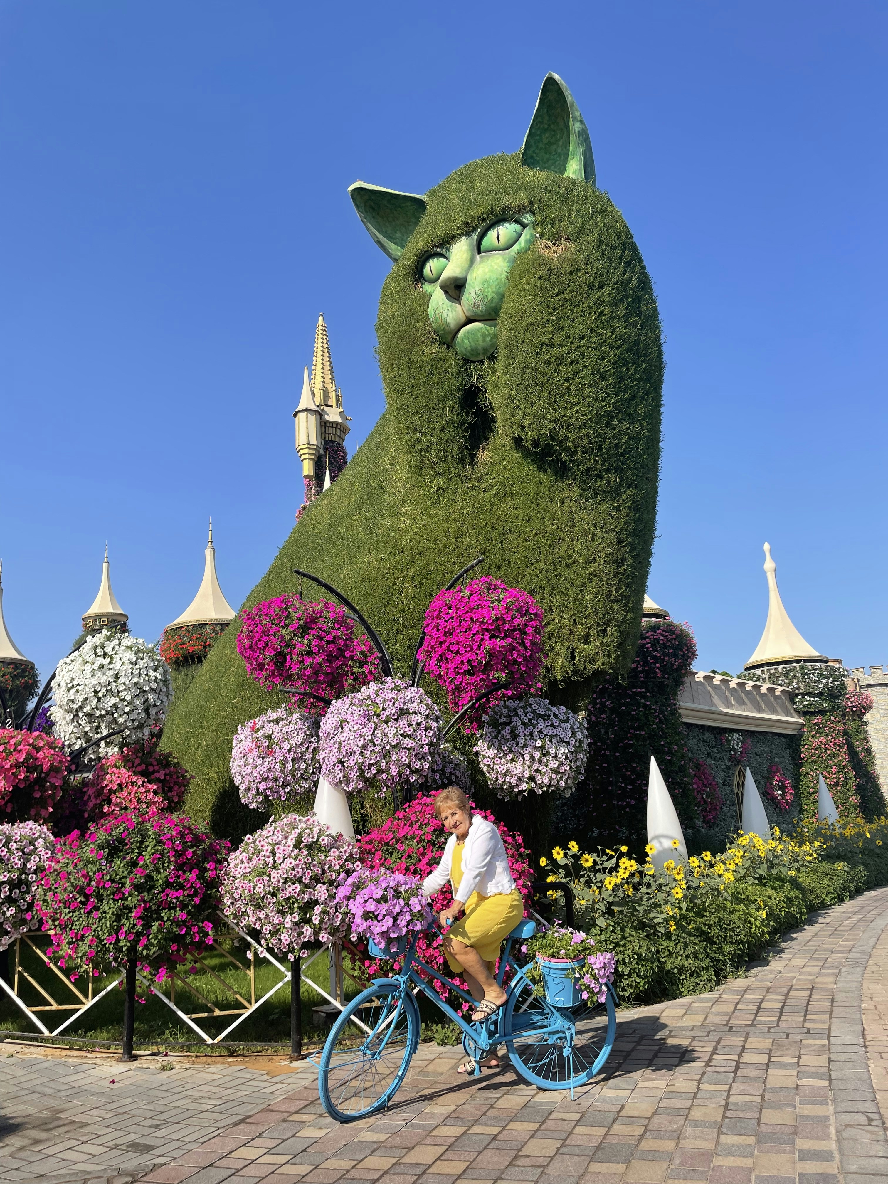 A person riding a bike with a large green frog statue behind them photo ...