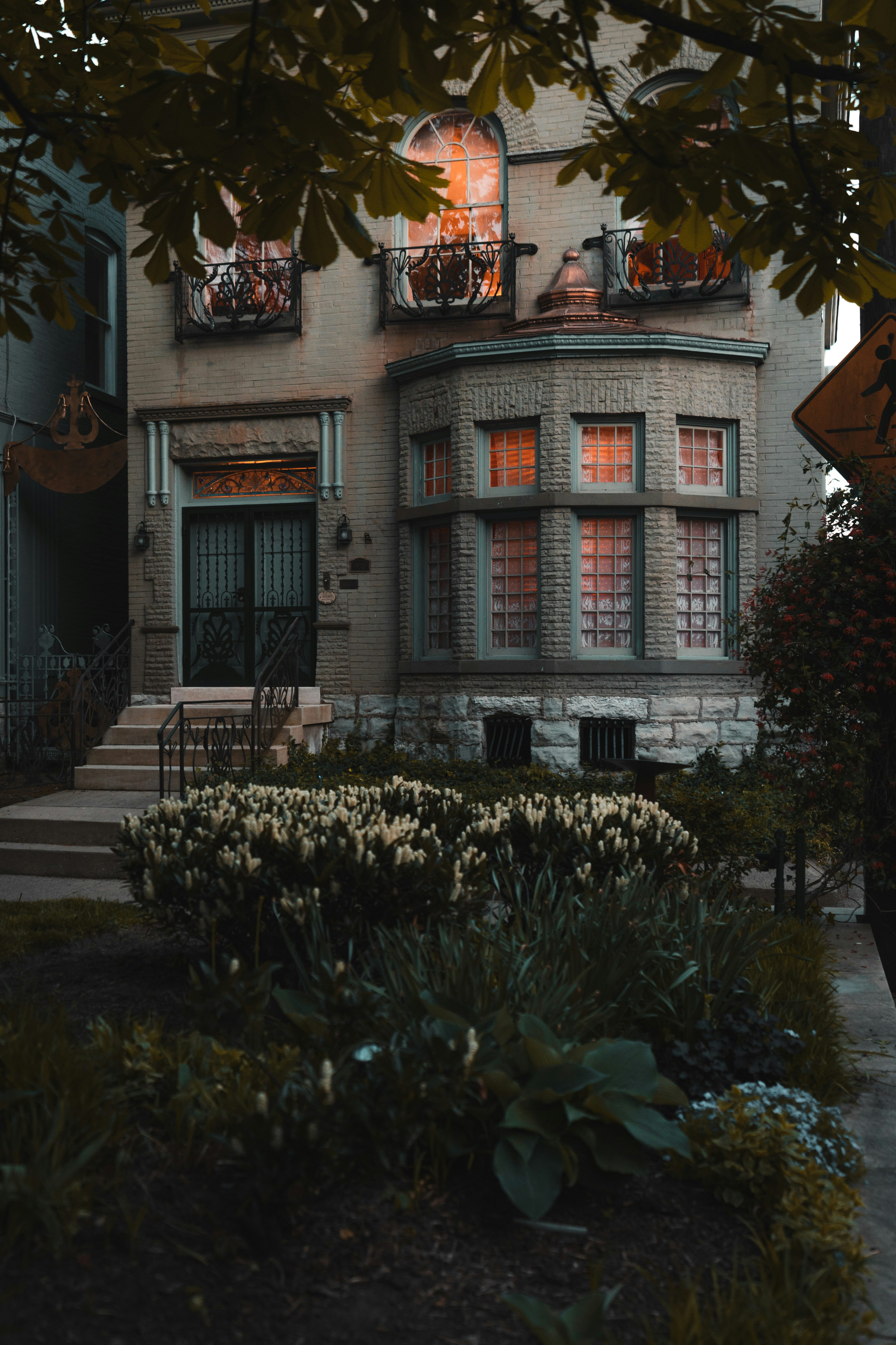 Evening Glow on a Bay-Window Townhouse