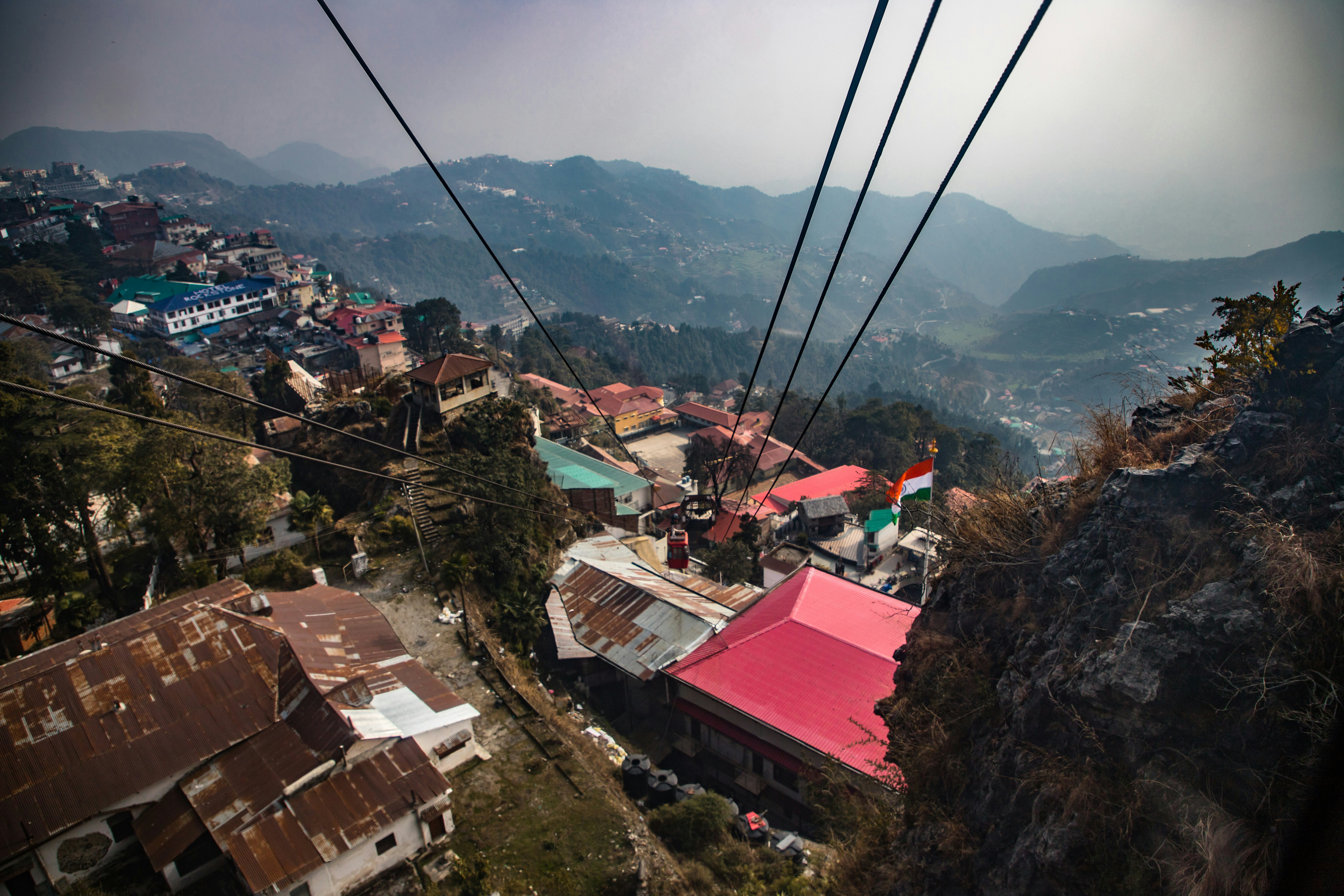 Cable Ride Through Misty Mountain Village