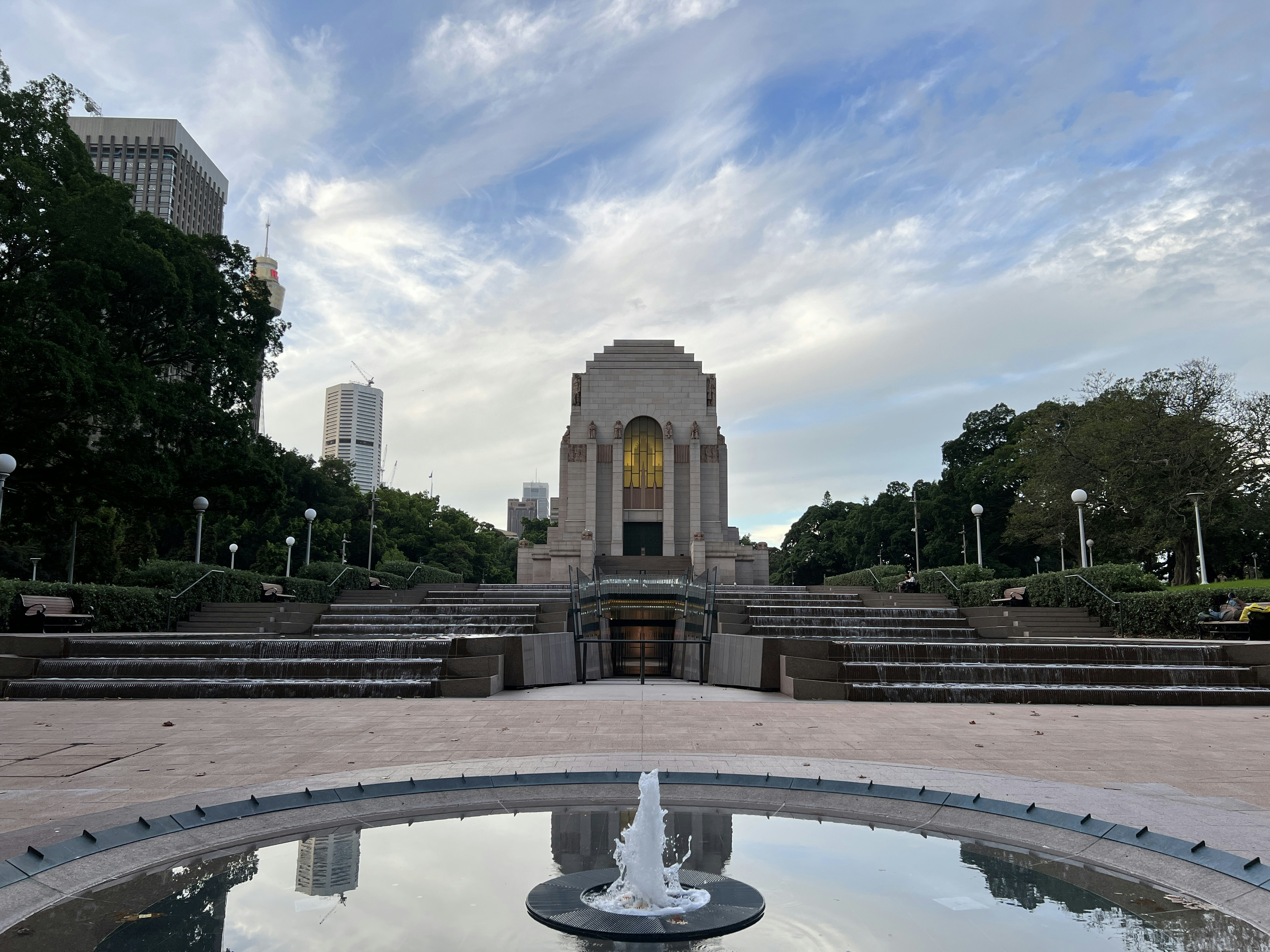 a fountain in front of a building