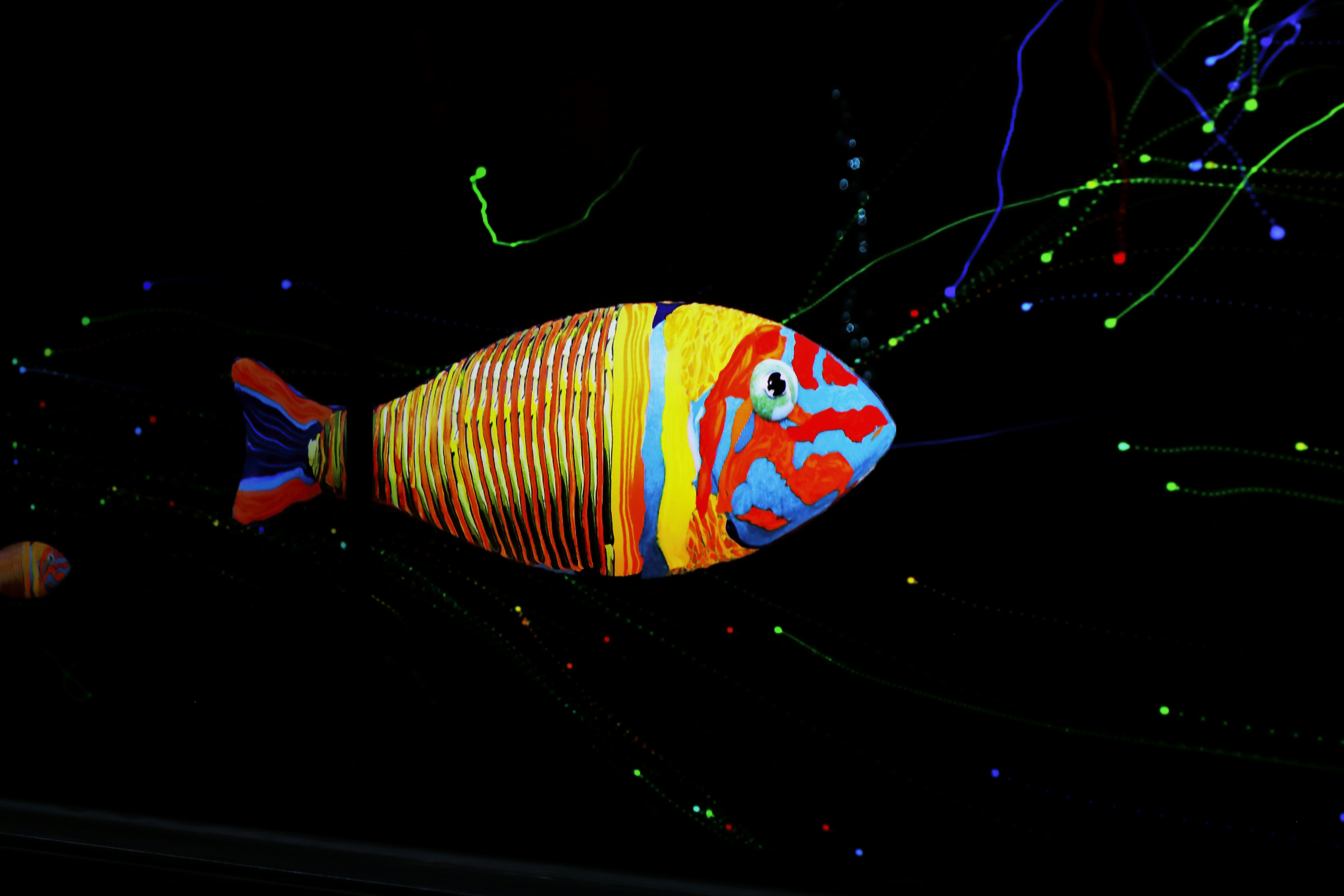 Electric Stripe: A Neon-Hued Tuna Glittering in a Dark Kinetic Display