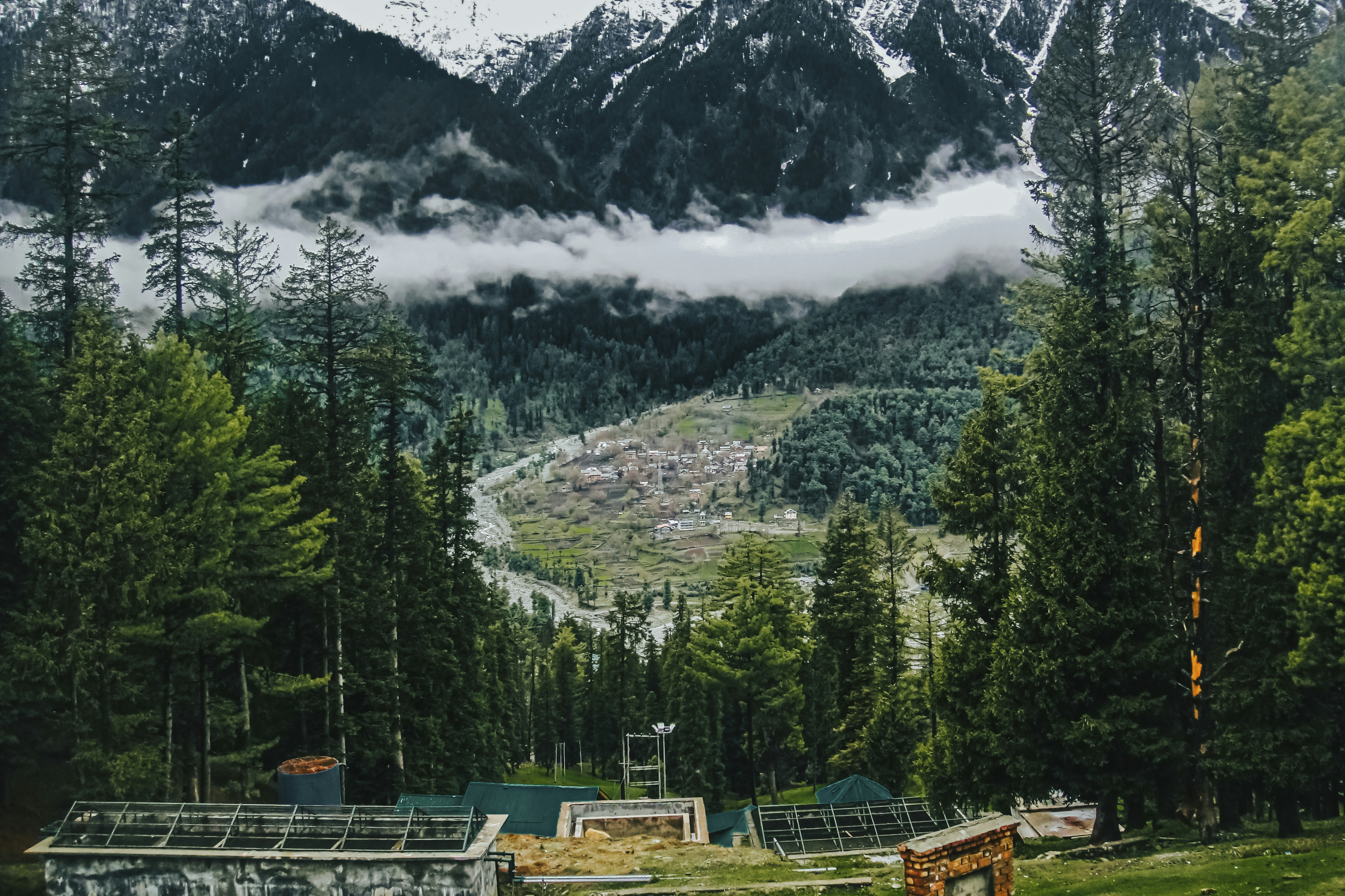 A mountain with trees and a waterfall photo – Free Pahalgam Image on ...