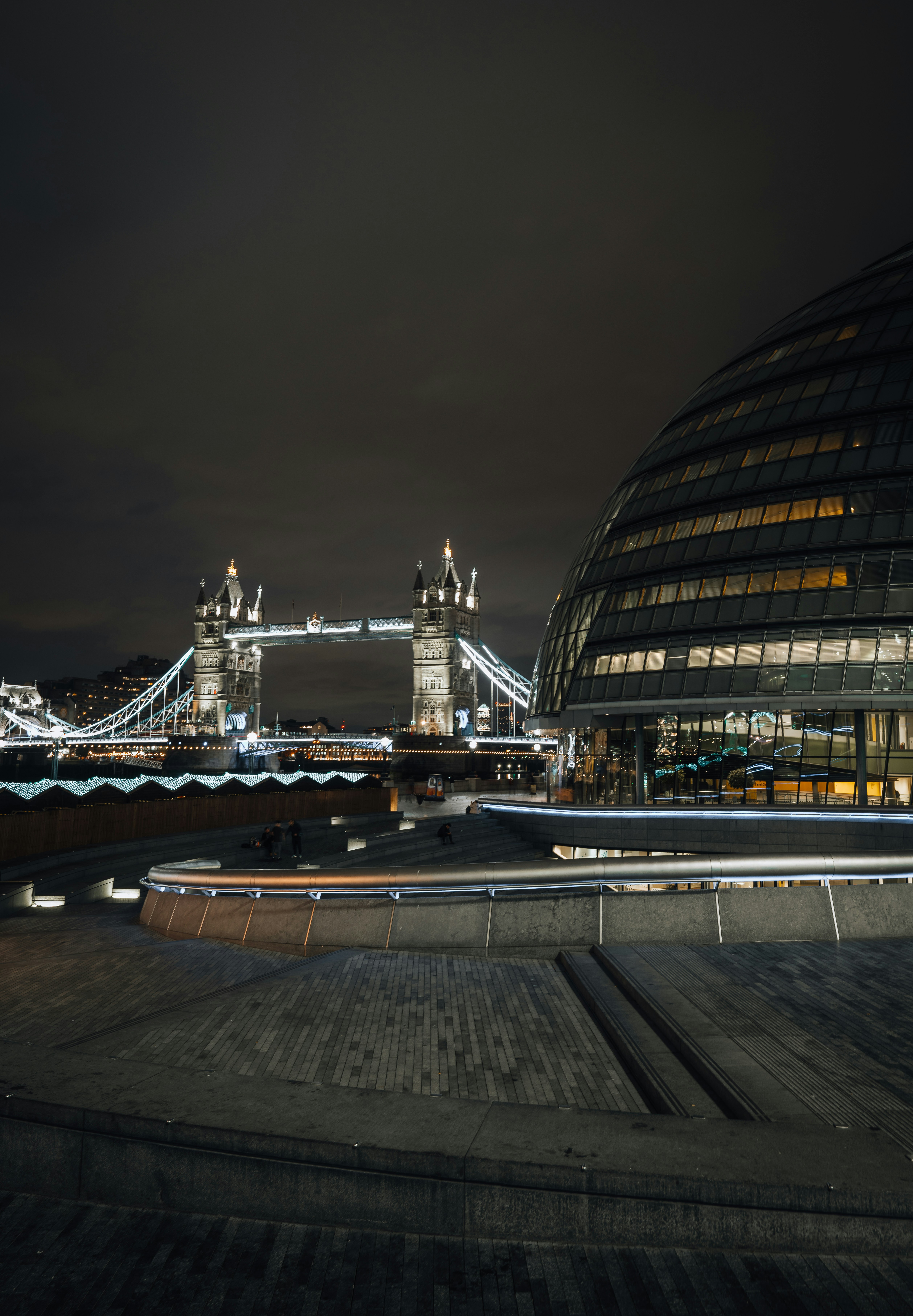 Tower Bridge at Night, Framed by City Hall’s Glass Crescent