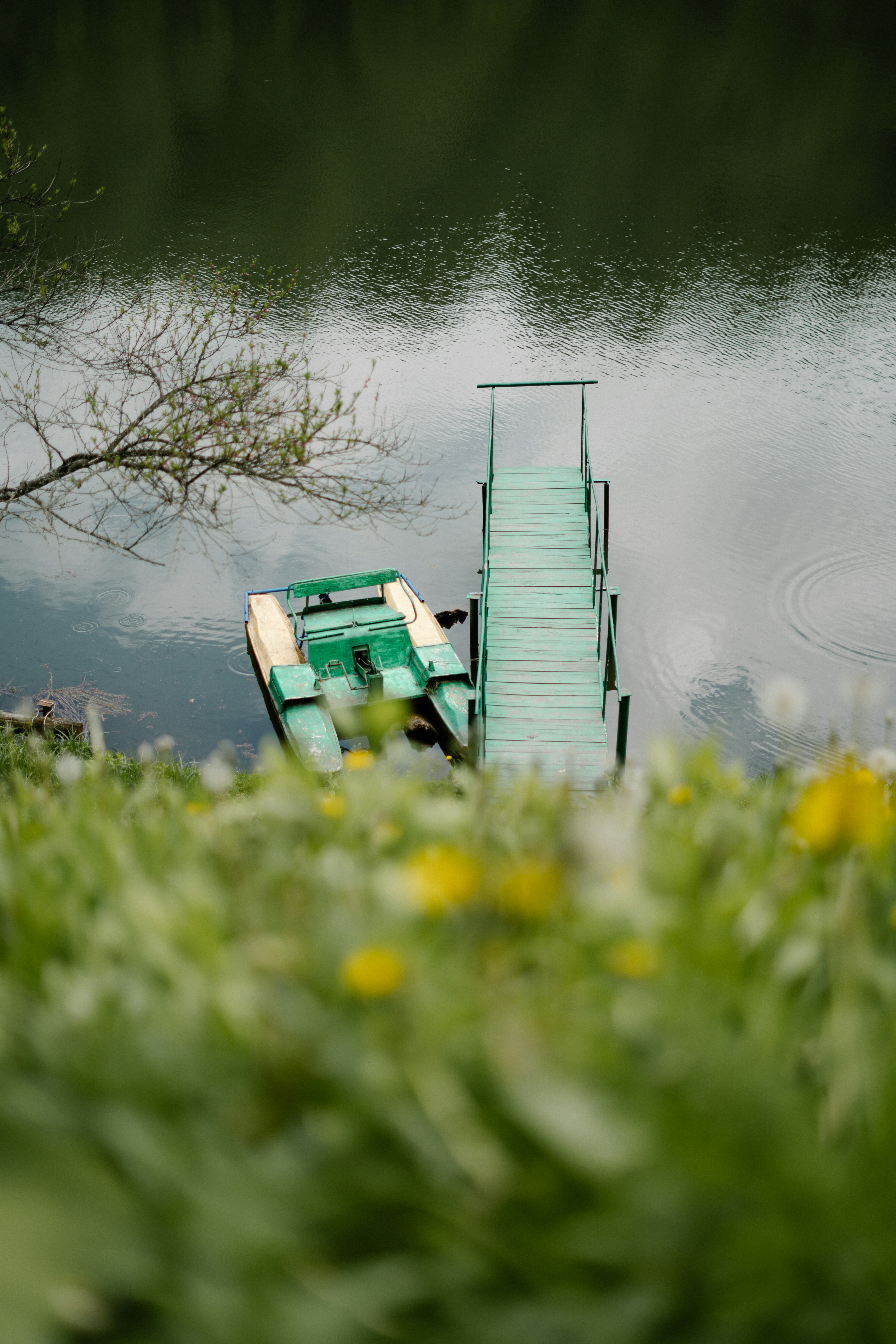 Green Boat Stairway to the Quiet Lake