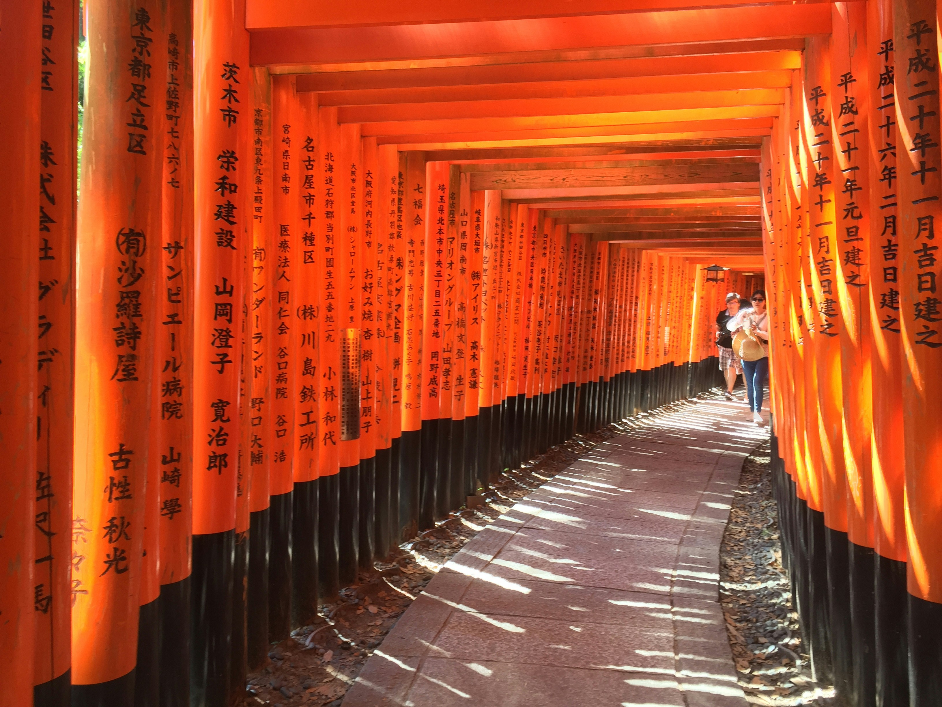 Shrine gates | a person taking a picture of a hallway with orange walls with Fushimi Inari-taisha in the background