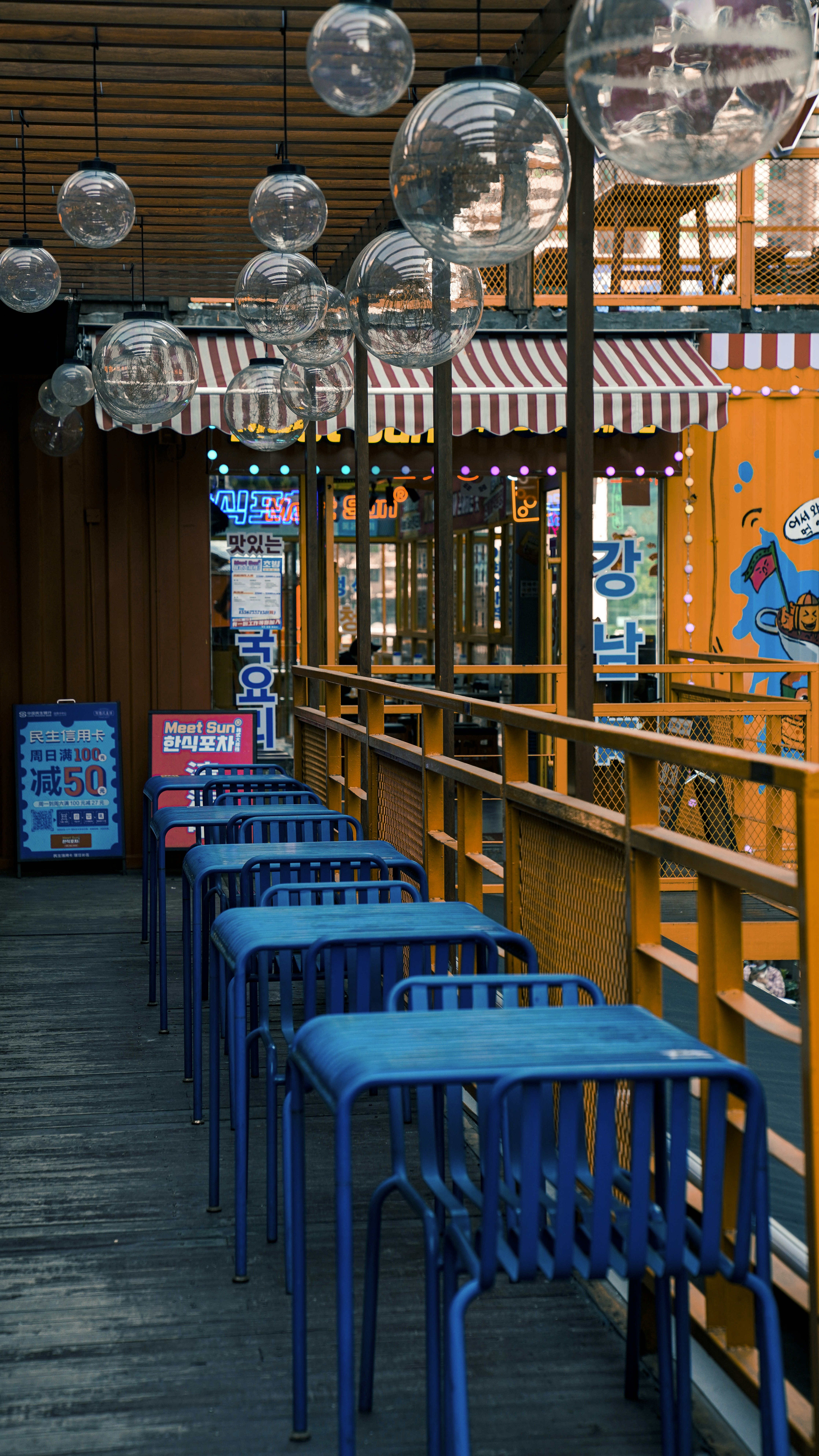 A group of blue tables in a restaurant photo – Free Restaurant Image on ...