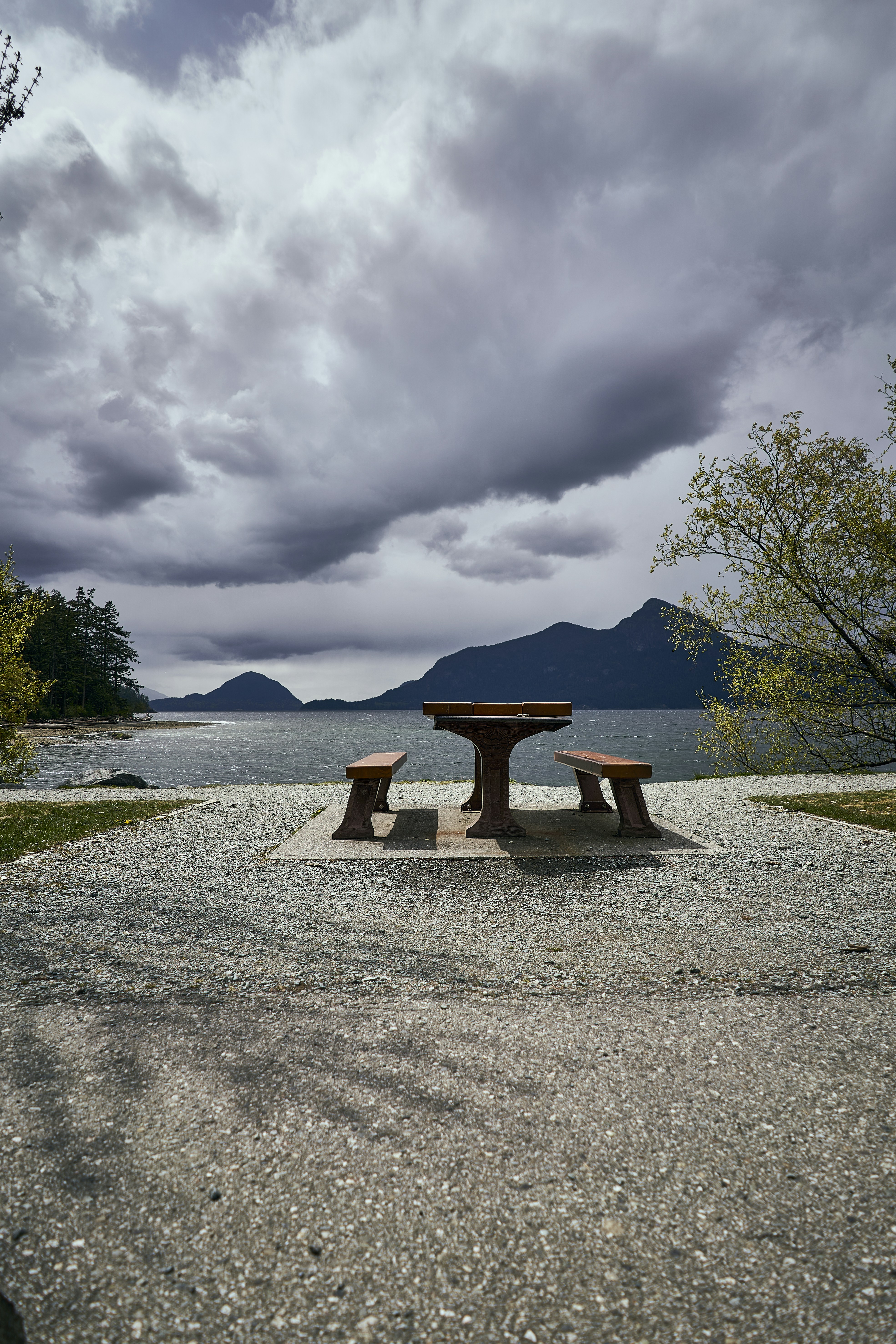 a bench sits unoccupied