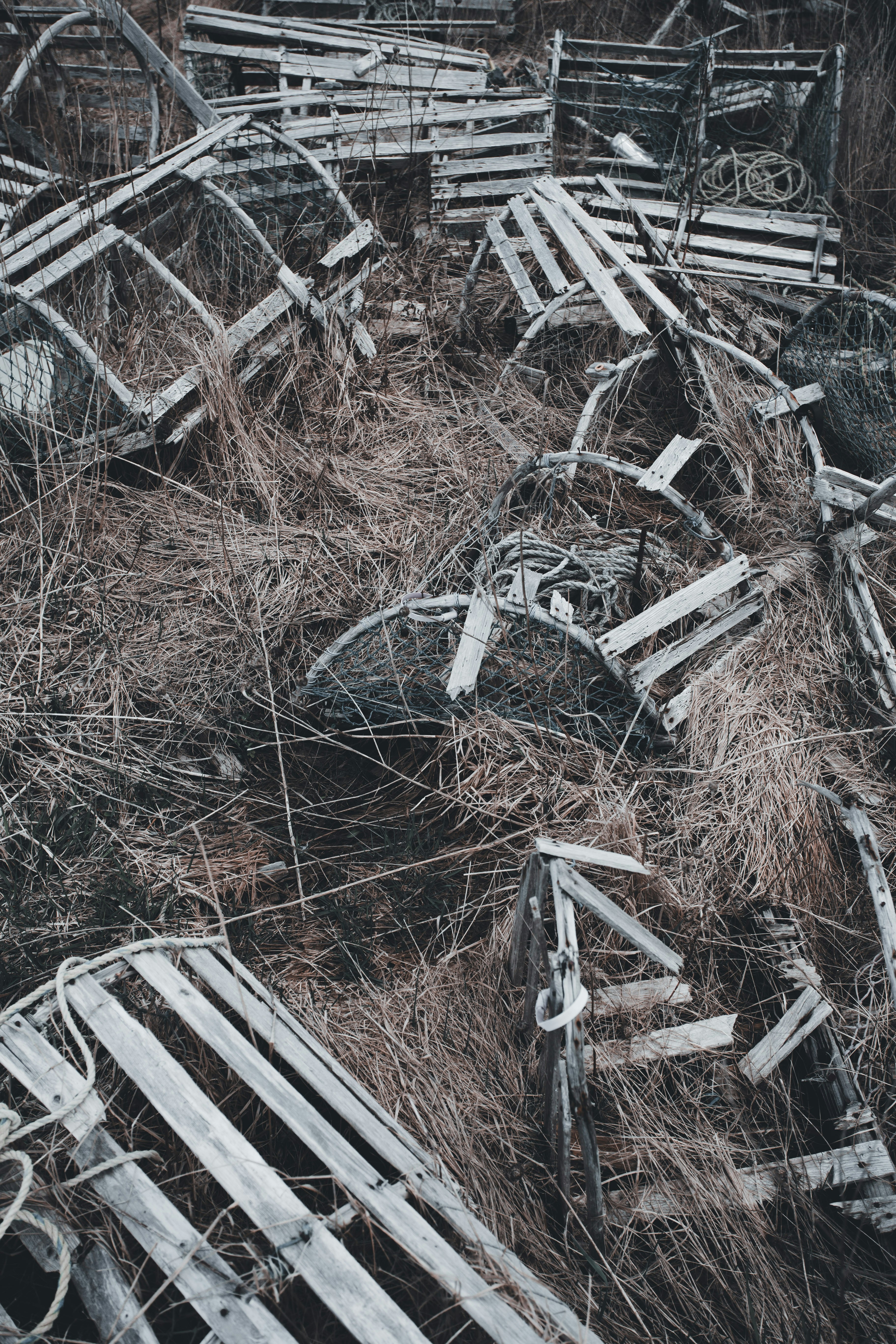 Rust and Wood: Weathered Crates in a Quiet Yard