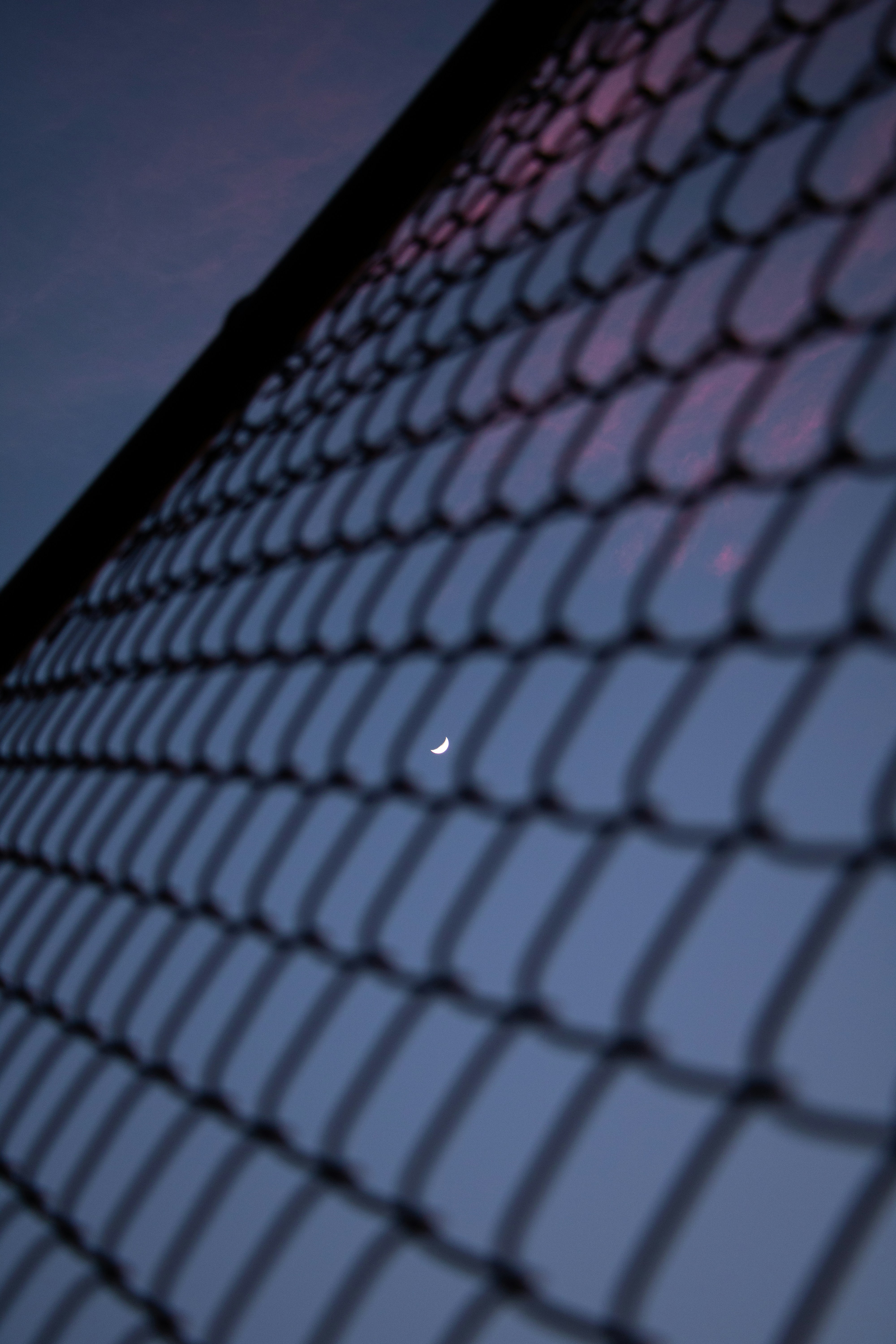 Moon Through the Chain-Link: a Quiet Dusk Study