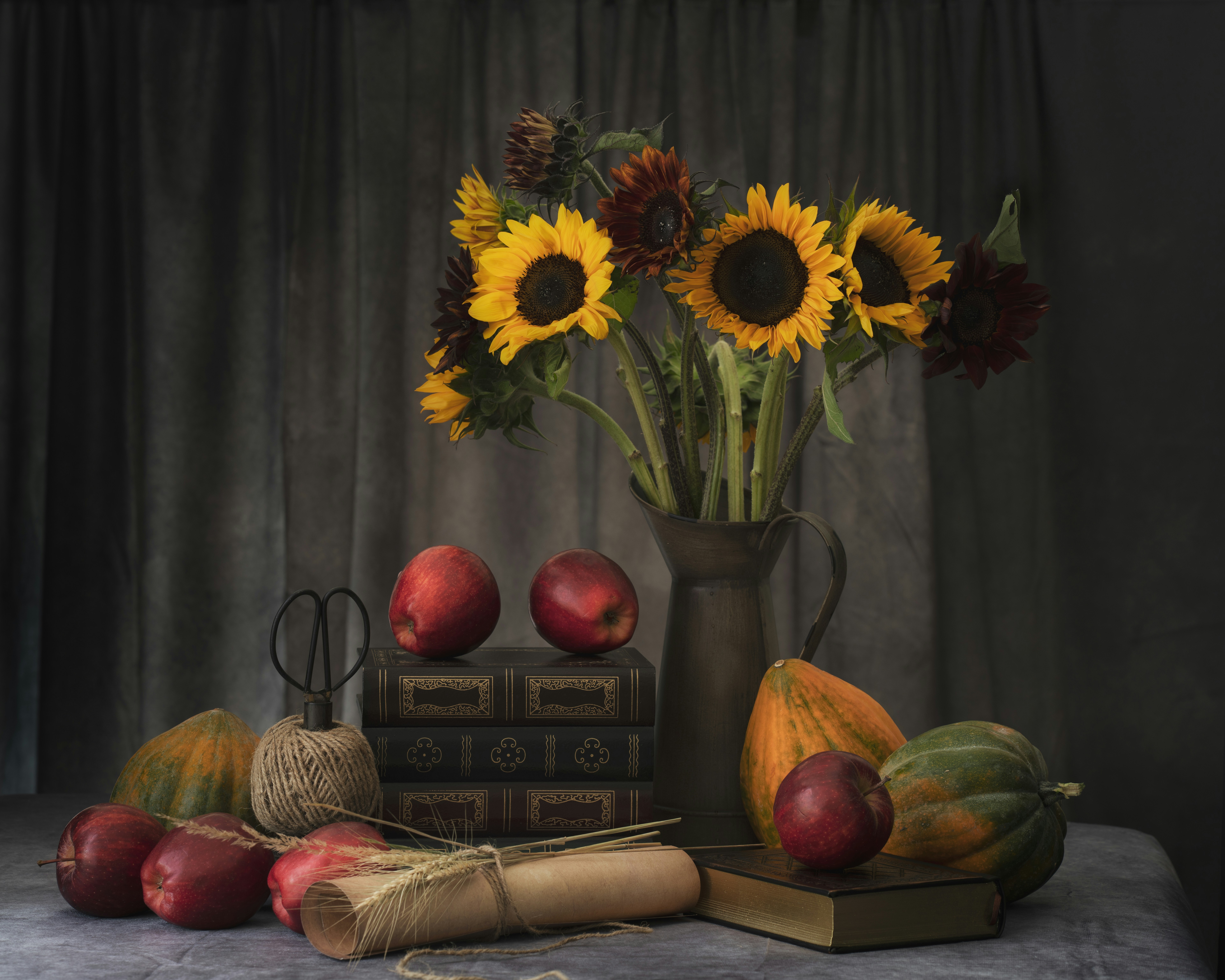 Harvest Reverie: Sunflowers Crown a Quiet Still-Life