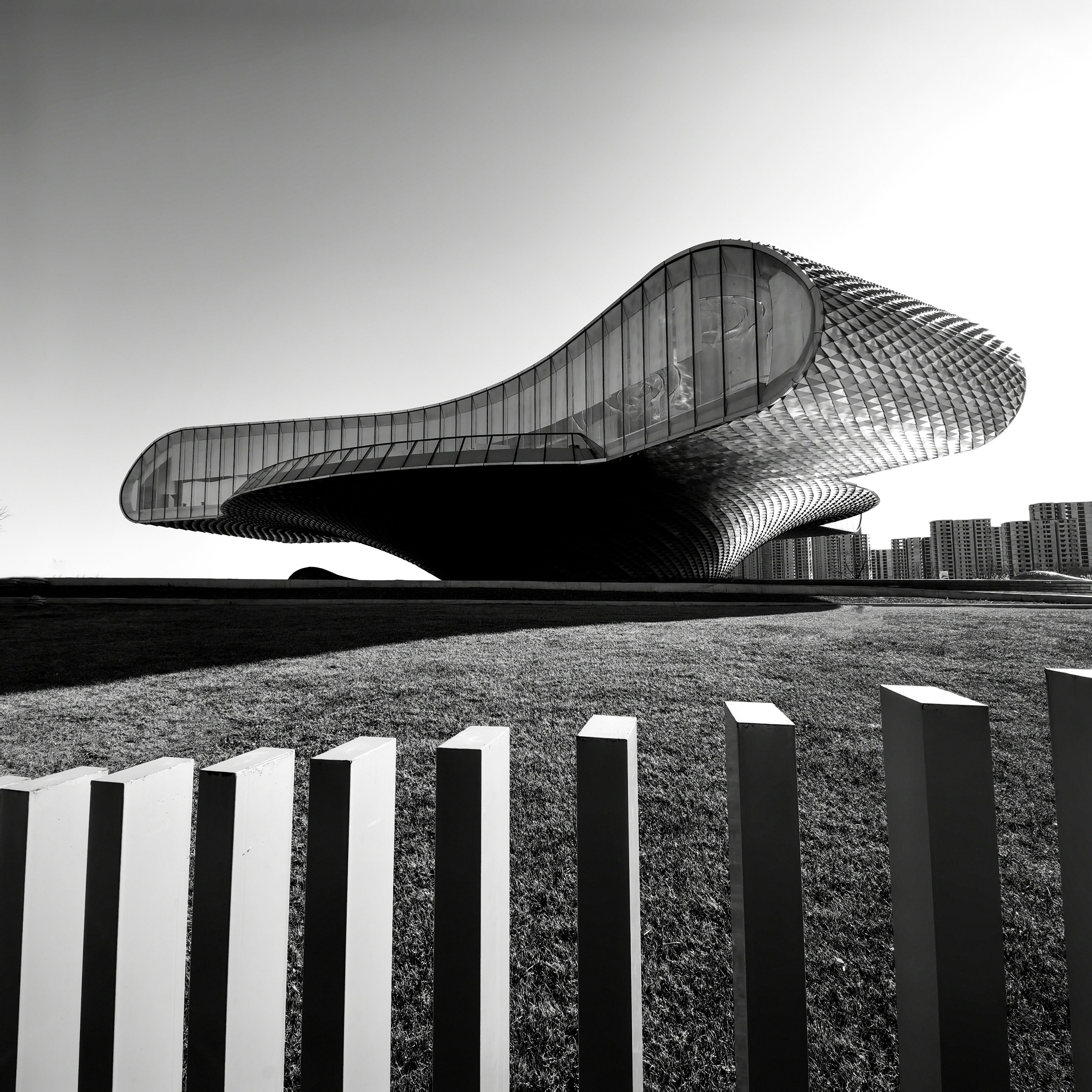 Glass Loop over Granite Sky: A Monument in Monochrome