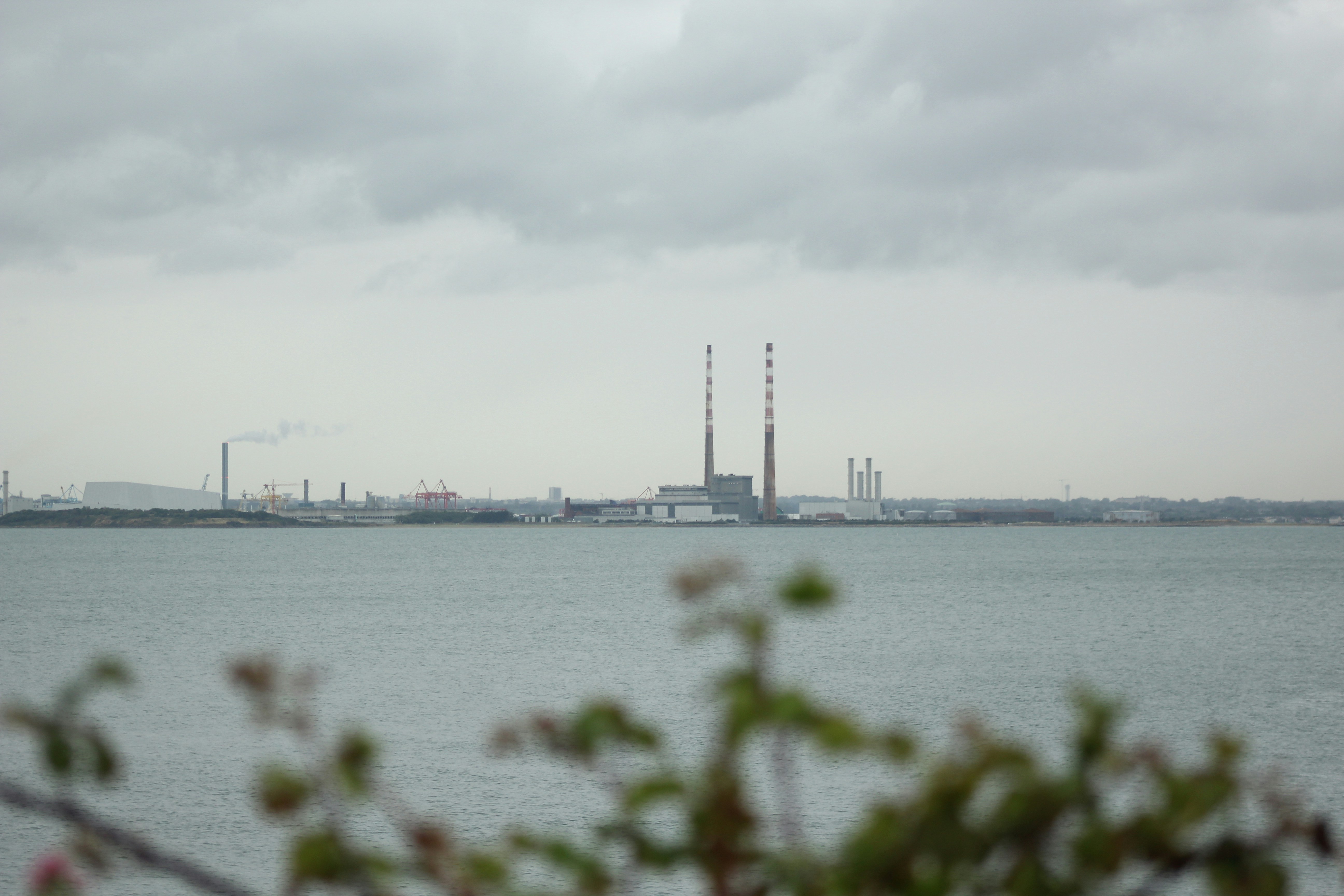 Factory bordered by a sea