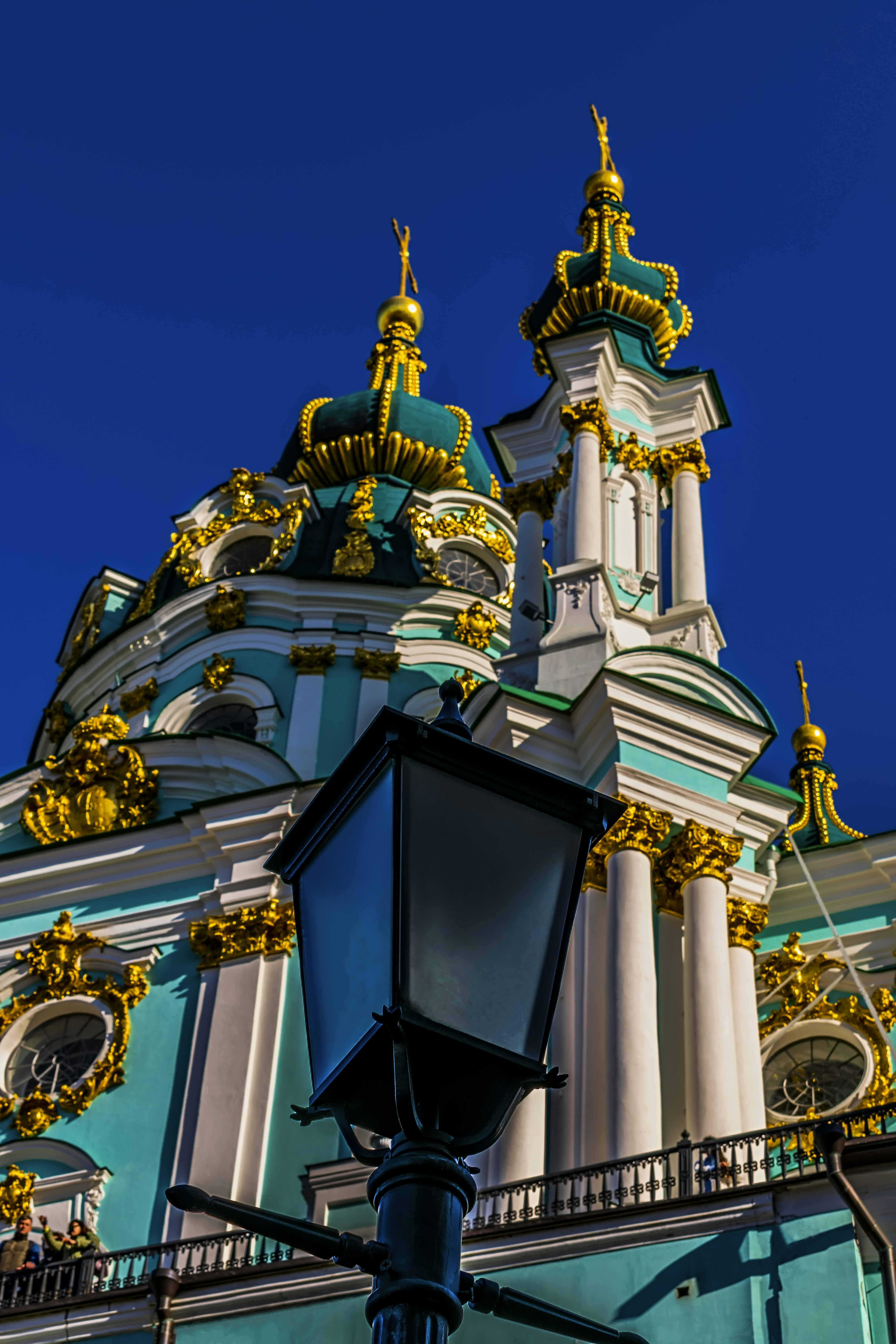 Cobalt sky crowns turquoise cathedral with gilded onion domes