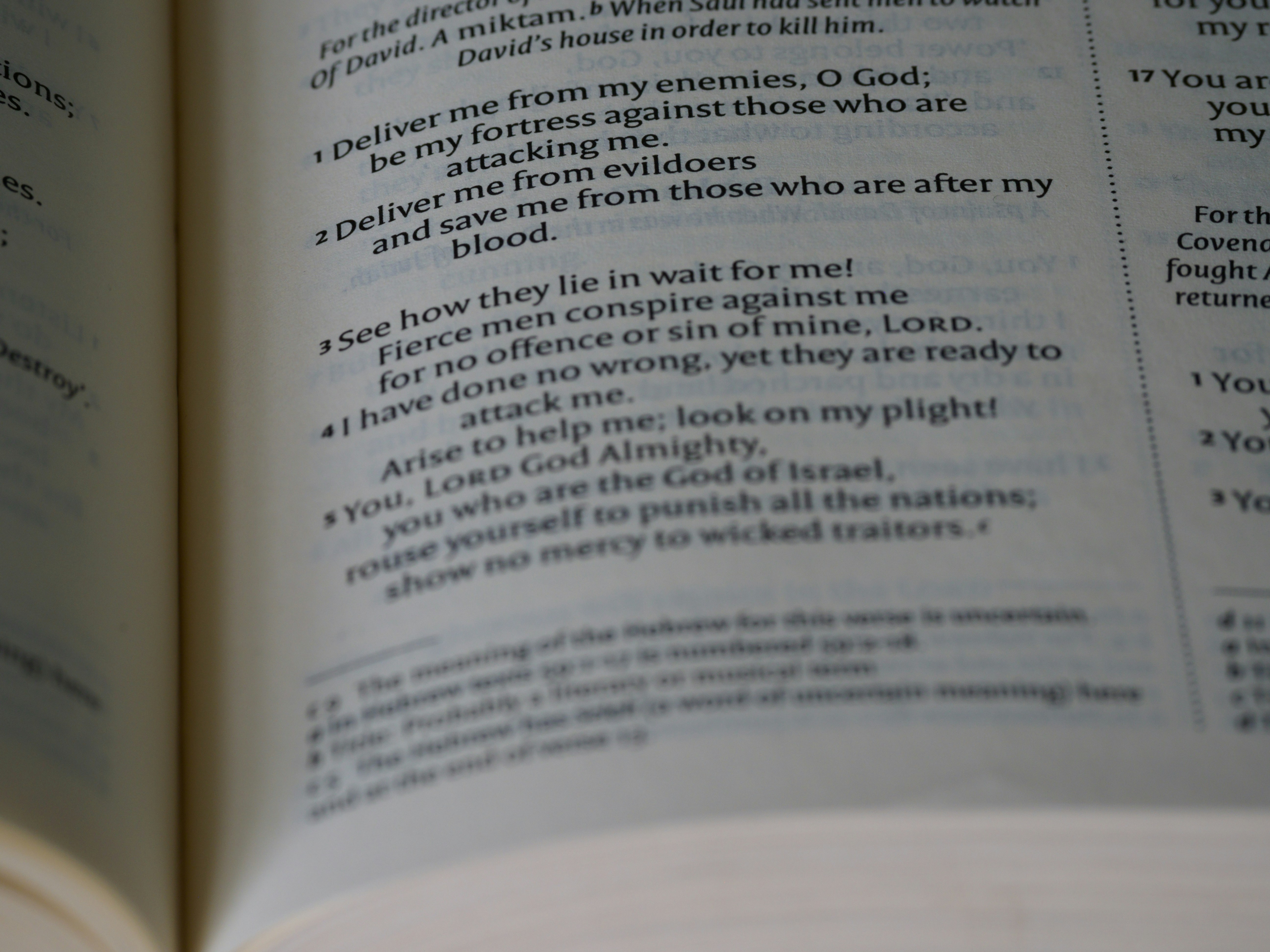 close up, bokeh, macro, blur, blurred background, close focus, bible, old testament, hebrew bible, christian, judaism, history, text, reading, bible study, devotions, text, NIV, New International Version, type, typography, canon, christianity, holy scripture, holy bible, scripture, old testament, hebrew bible, תְּהִלִּים, psalms, psalter, ketuvim, writings, tanakh, king david, 
