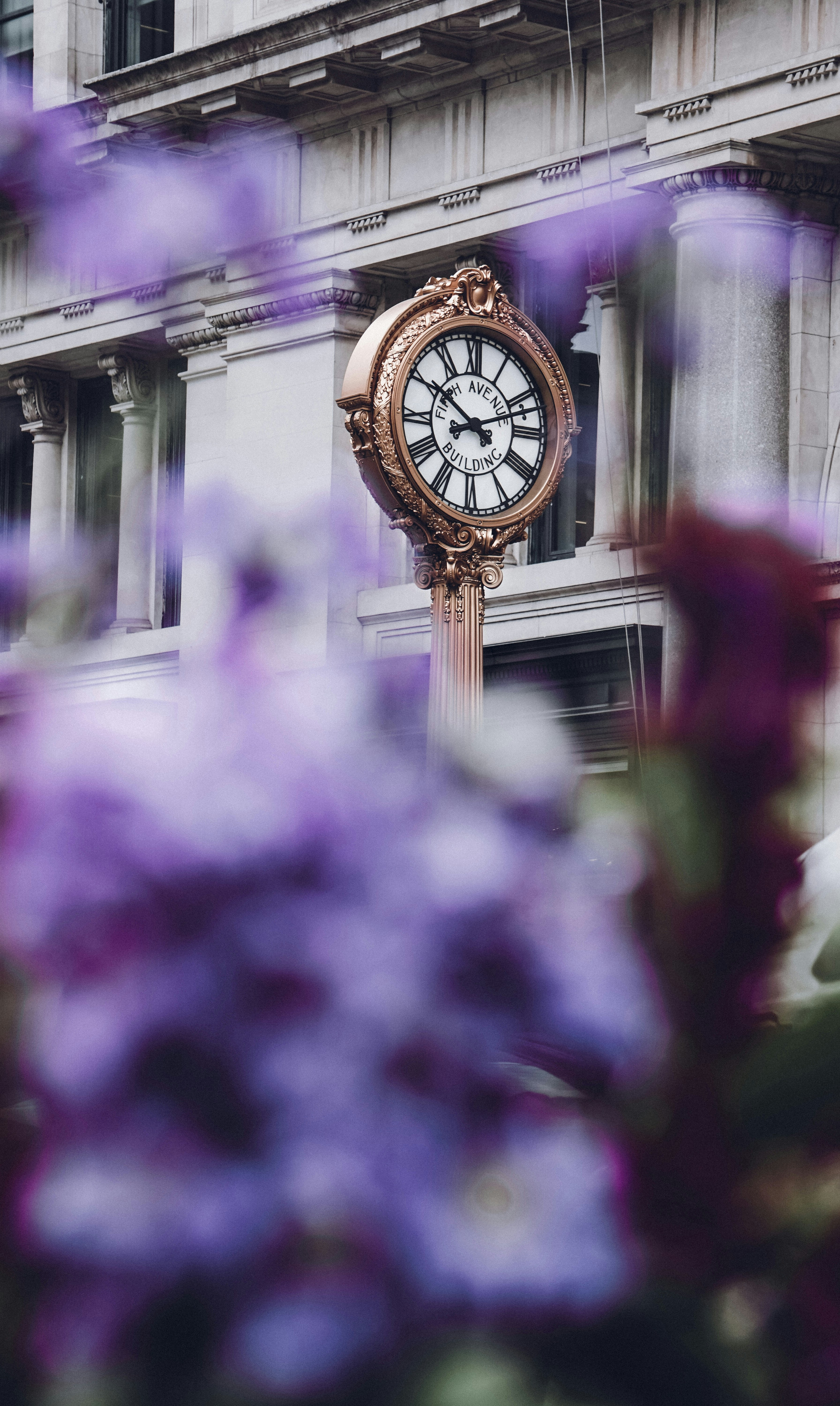 A clock on a pole in front of a building photo – Free Estados unidos ...