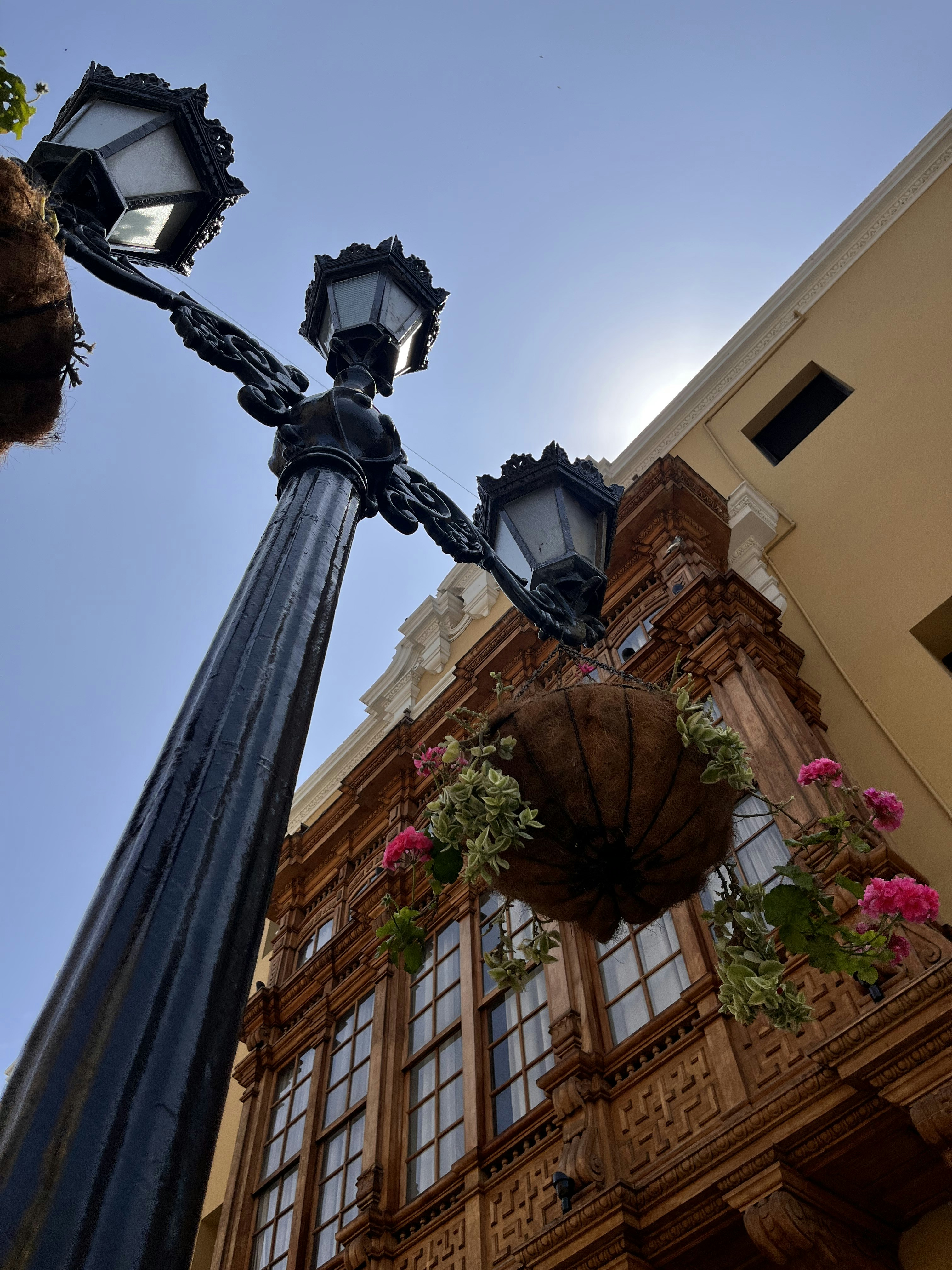 A lamp post with flowers hanging from it's sides photo – Free Lamp post ...