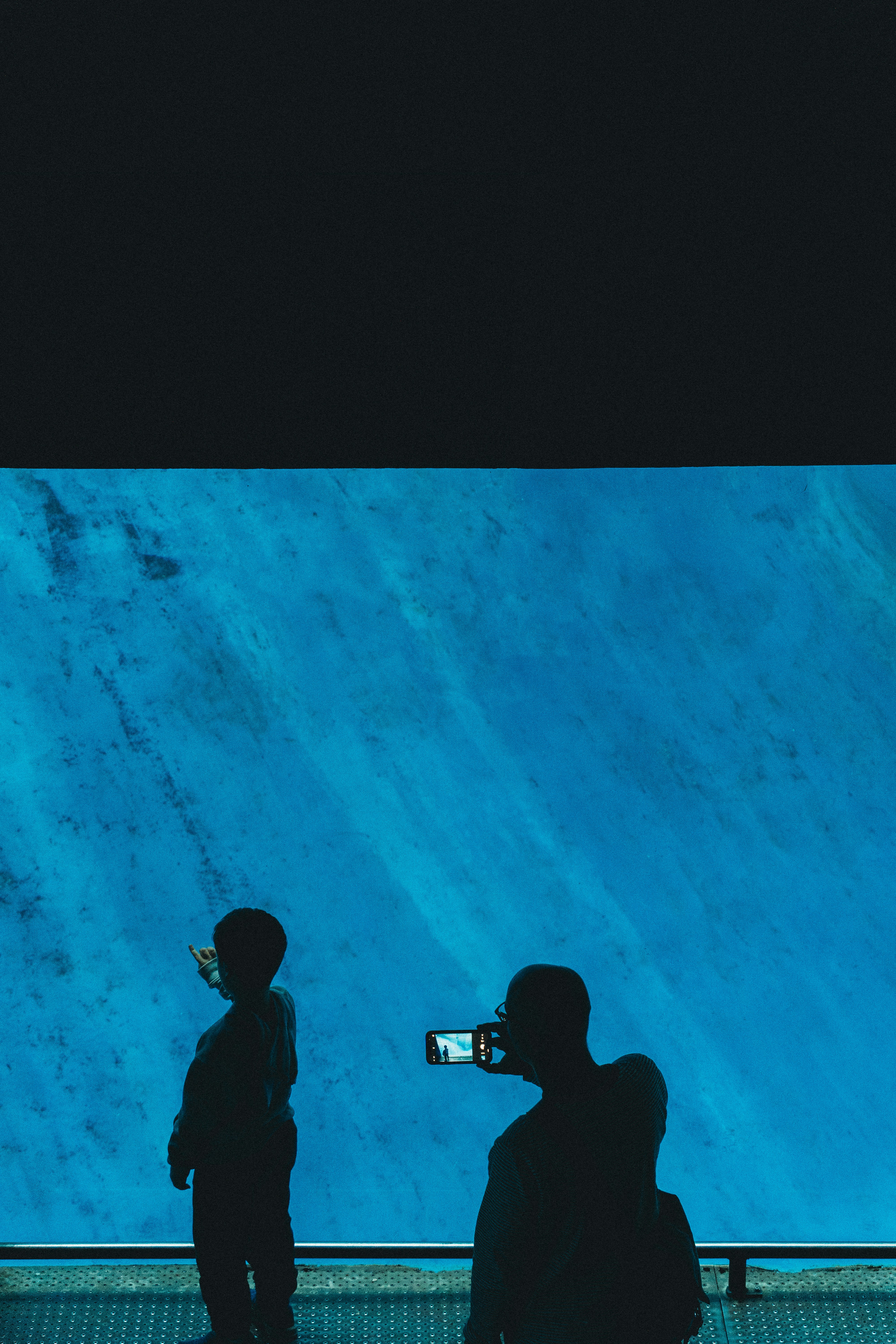Edge of a Neon Blue Pool: Two Silhouettes and a Silent Capture
