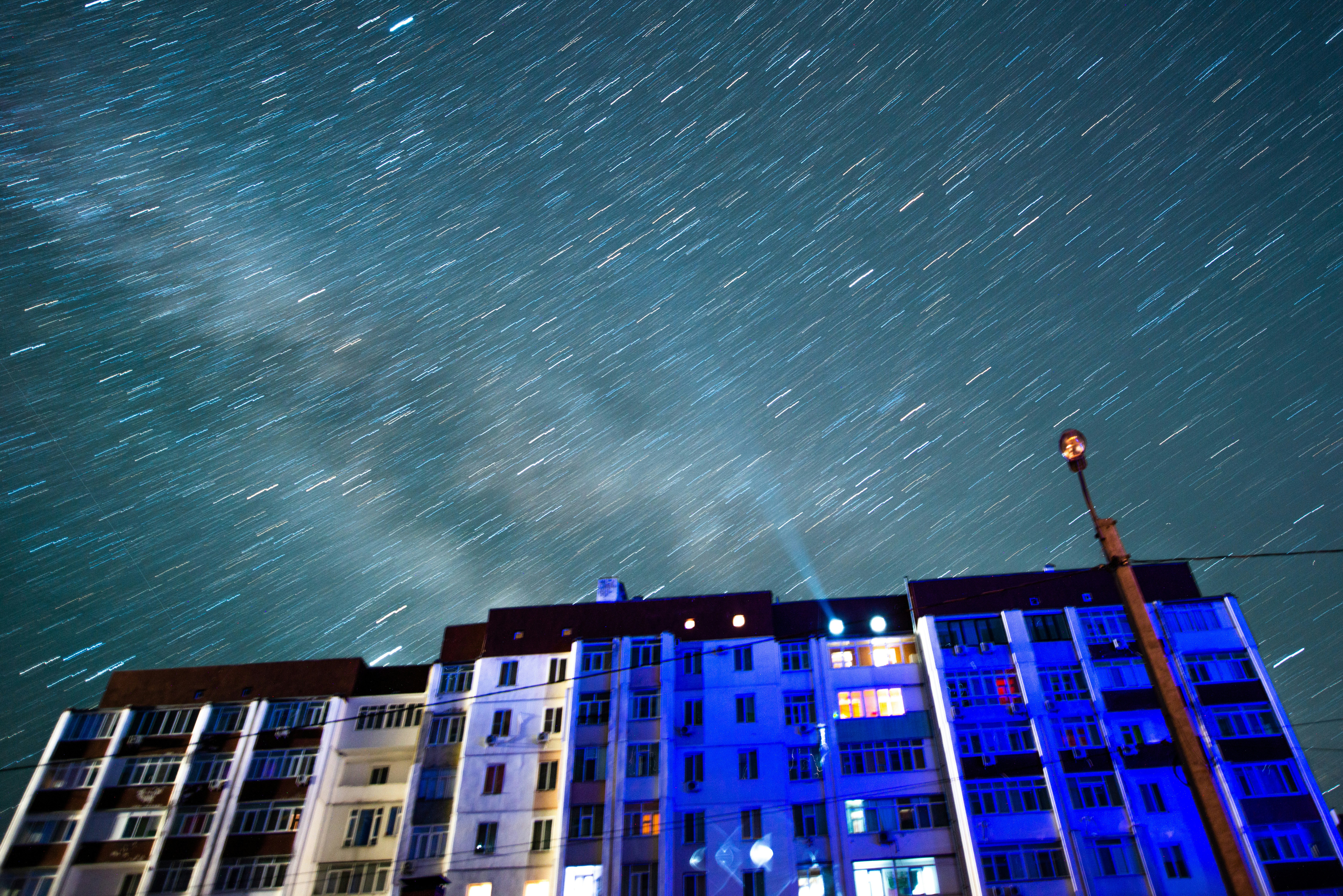 Blue Night Block Under Star Trails