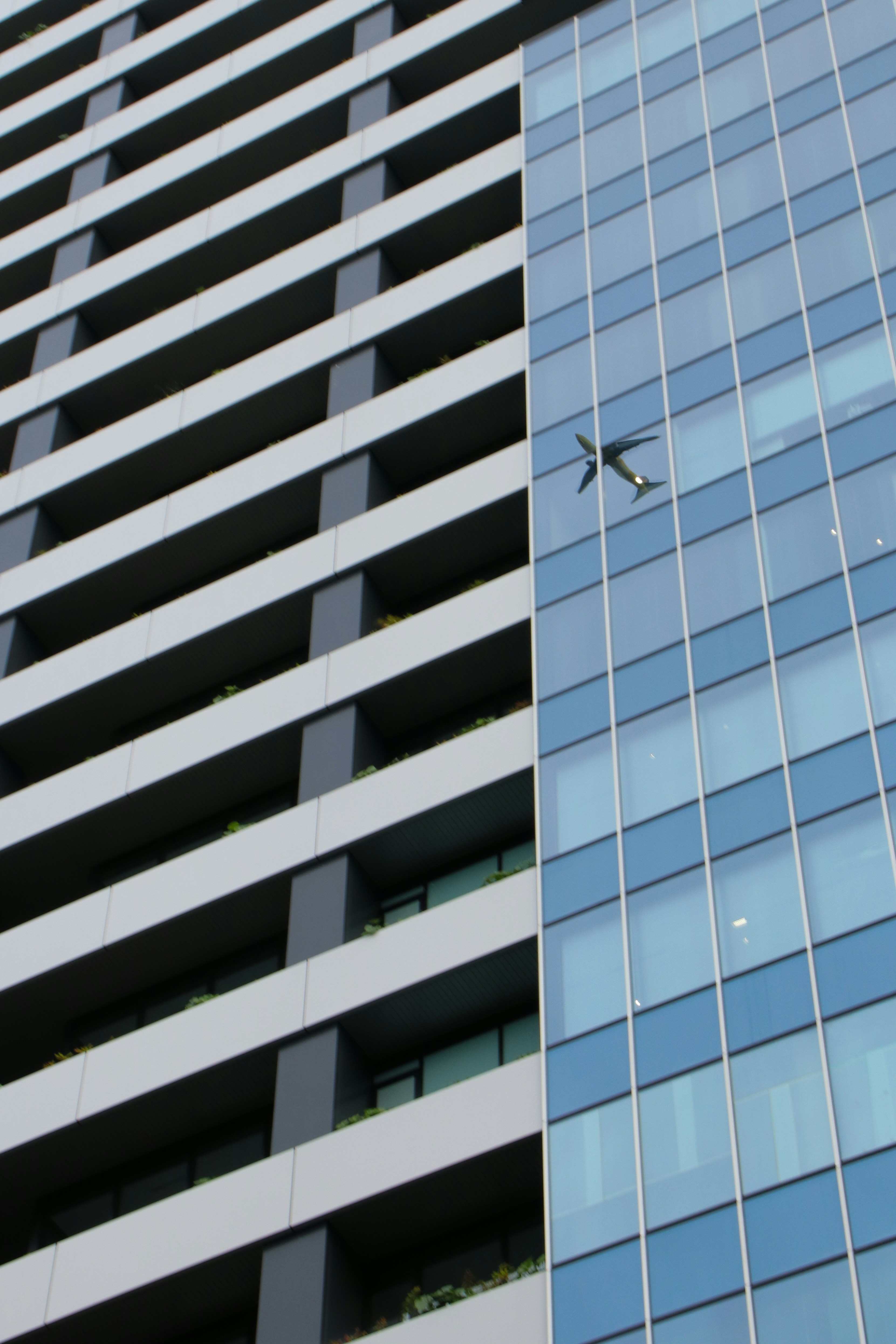 A tall building with a plane flying in front of it photo – Free Tokyo ...