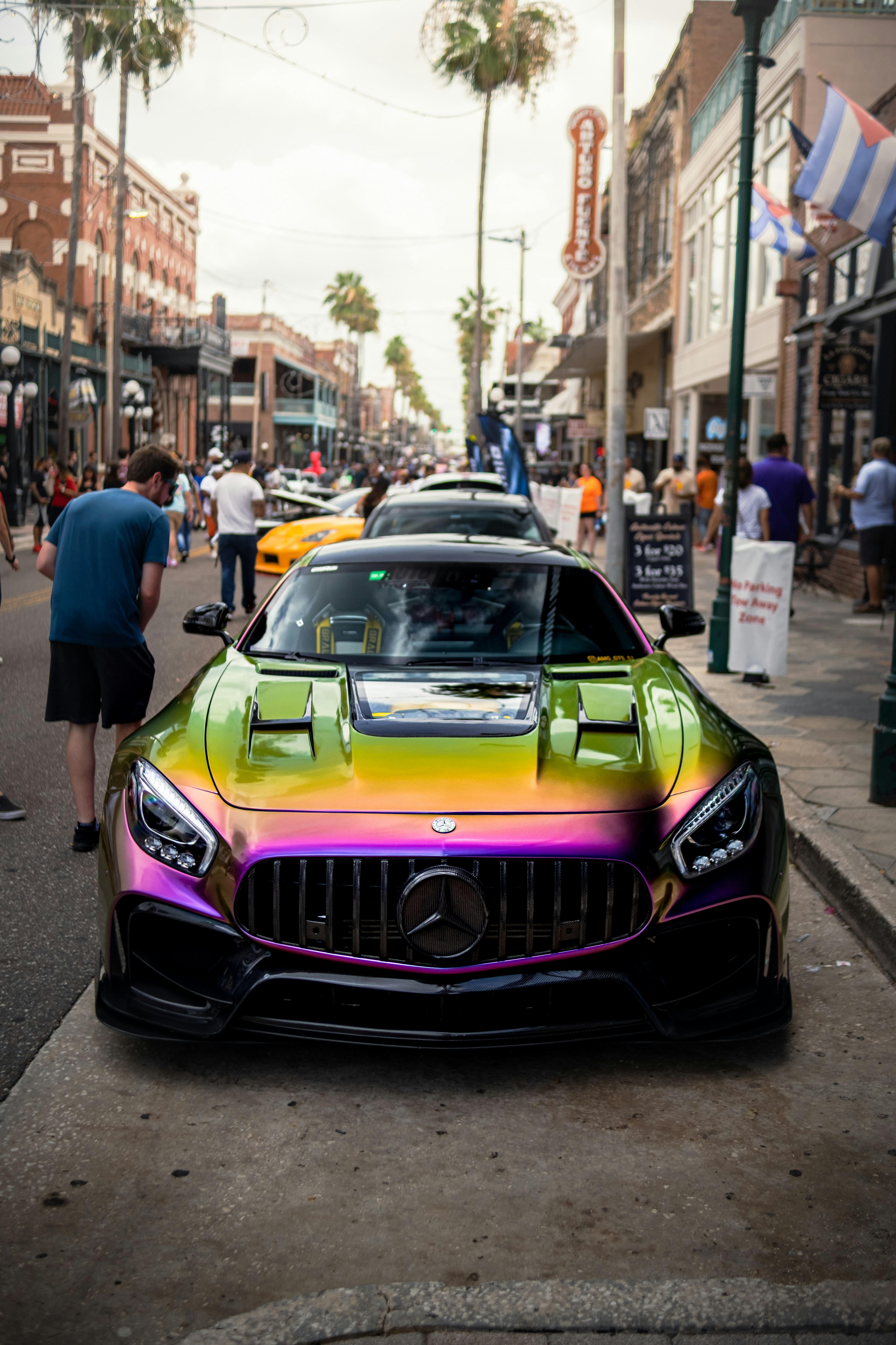 Chromatic Drift on Main Street: Rainbow Mercedes at the Car Show