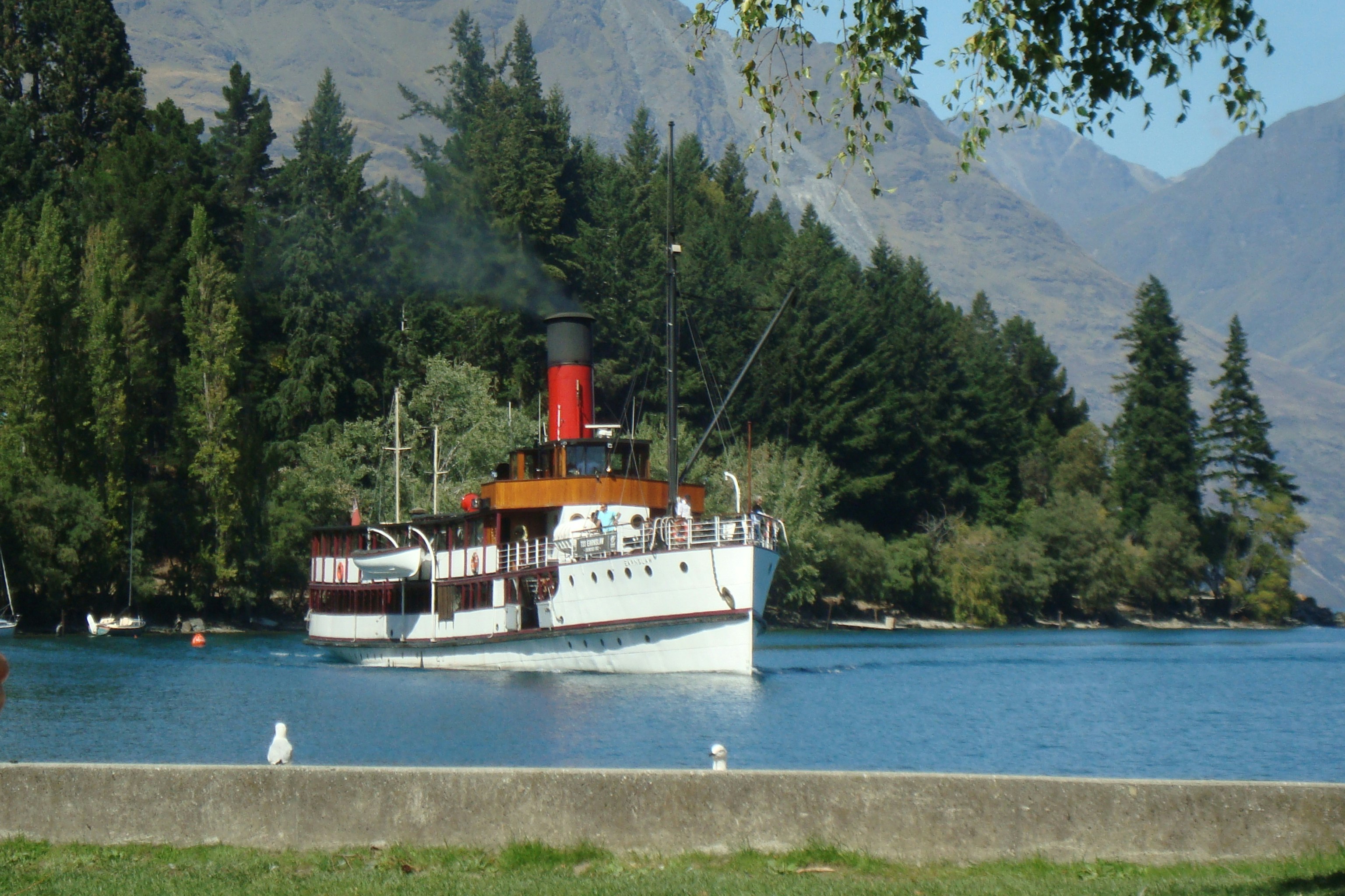 Red-Funneled Steamship in a Fjord of Velvet Blues