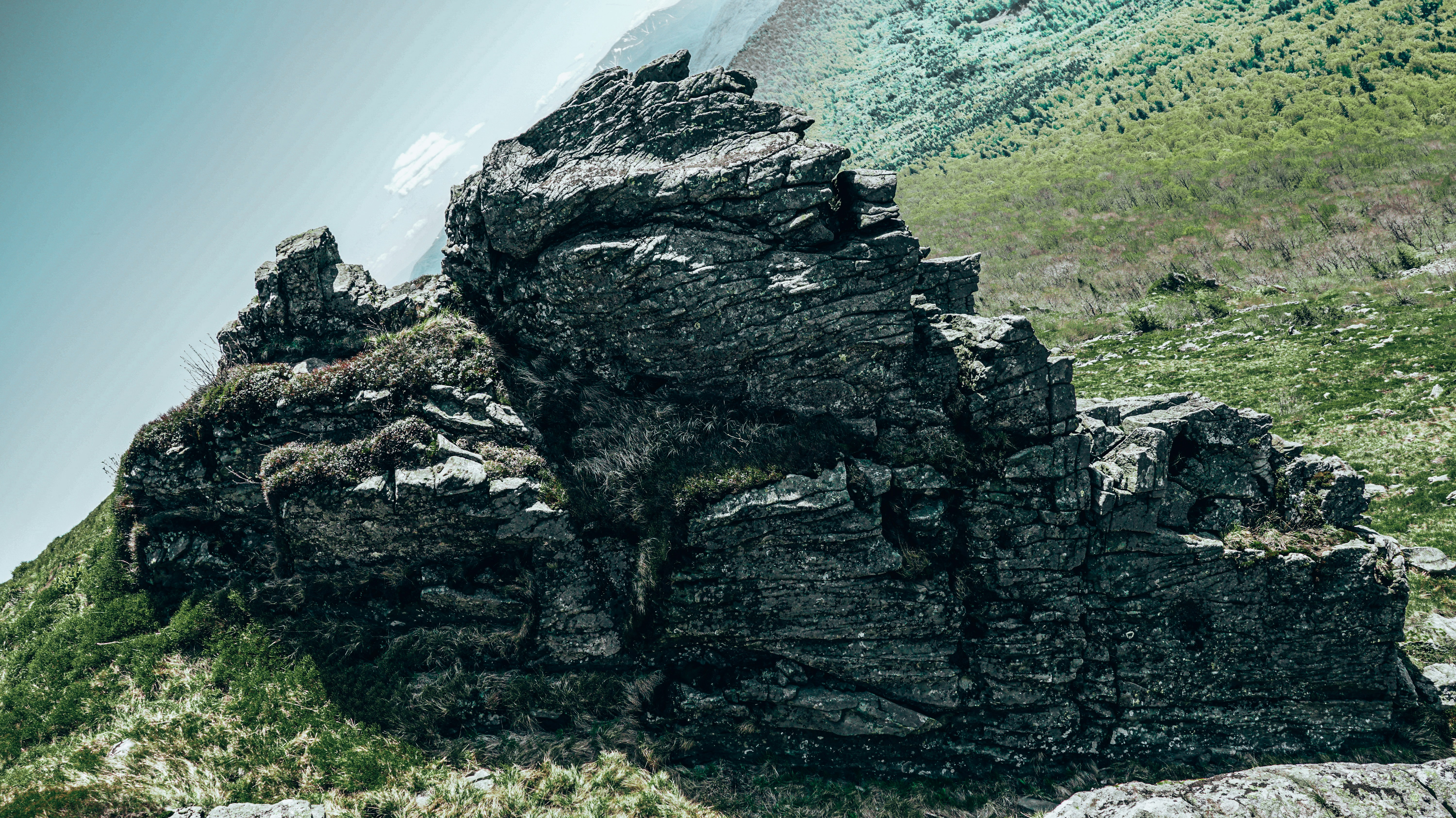 Obsidian Sentinel Over a Mossy Ridge