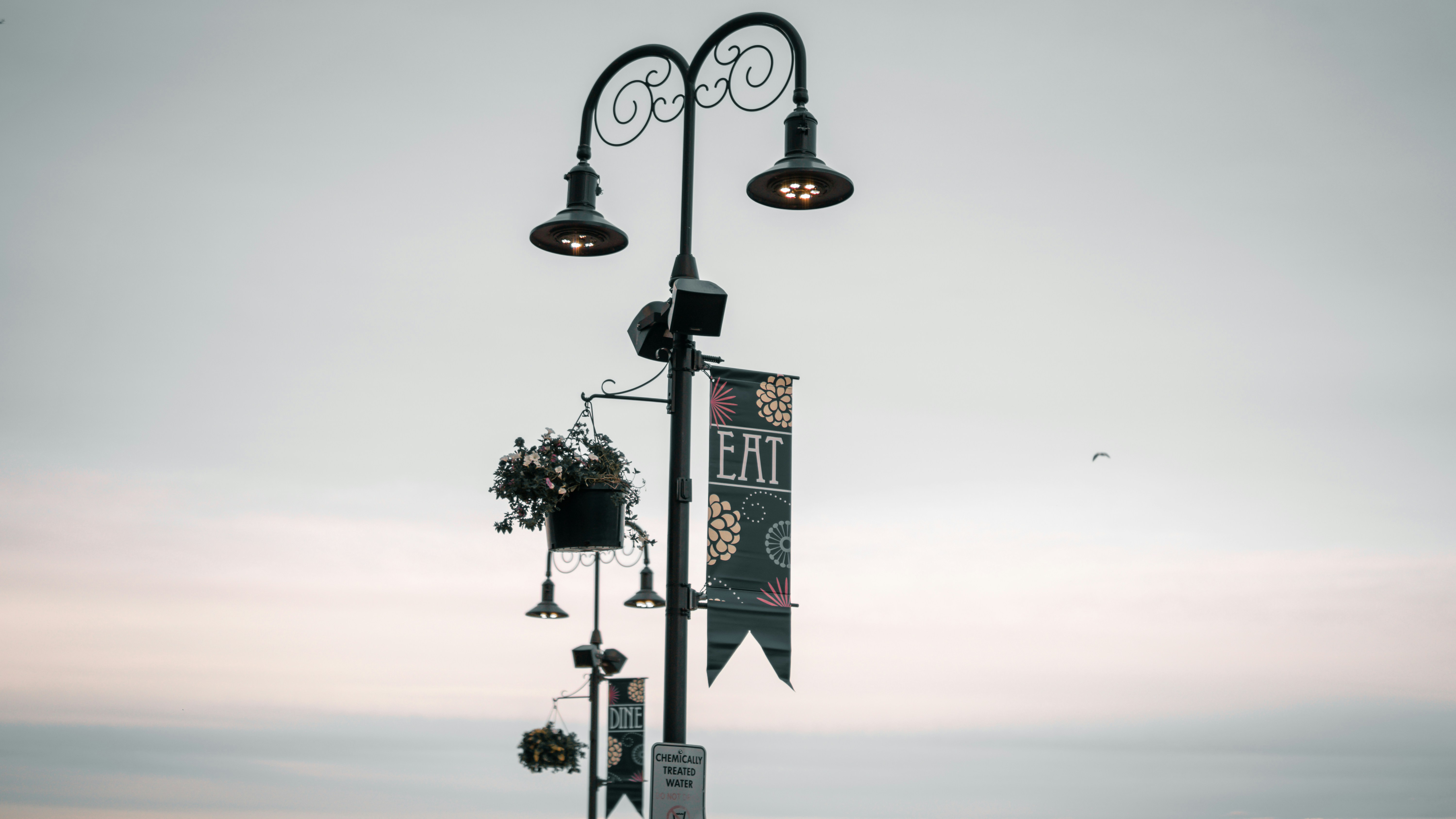 A street light with a sign hanging off of it's side photo – Free Point ...