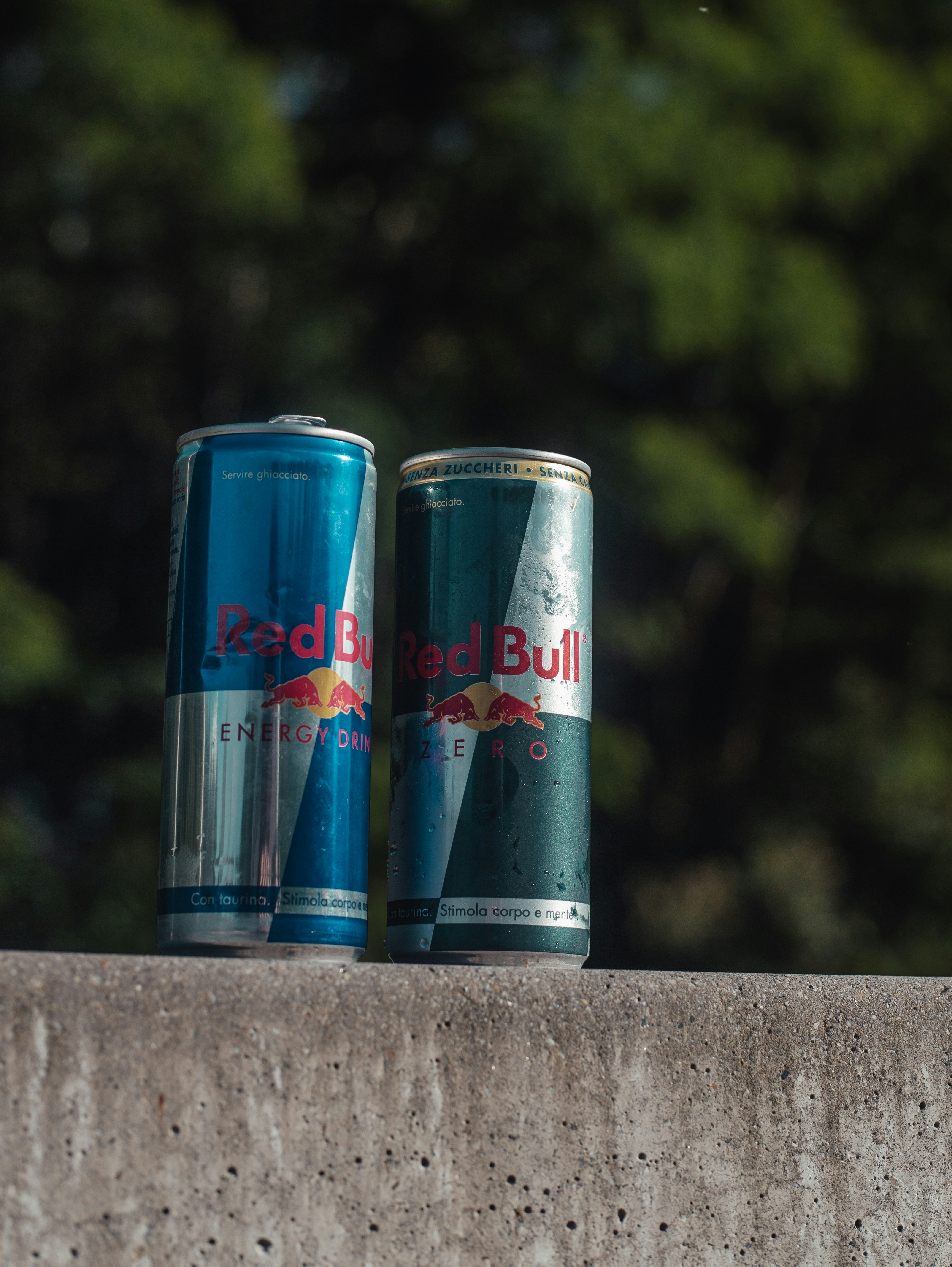 Two Red Bull Cans on a Concrete Wall: Calm Focus in a Quiet Moment
